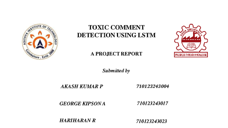 Toxic Comment Detection Using LSTM: A B.Tech Project Report (AI & DS ...