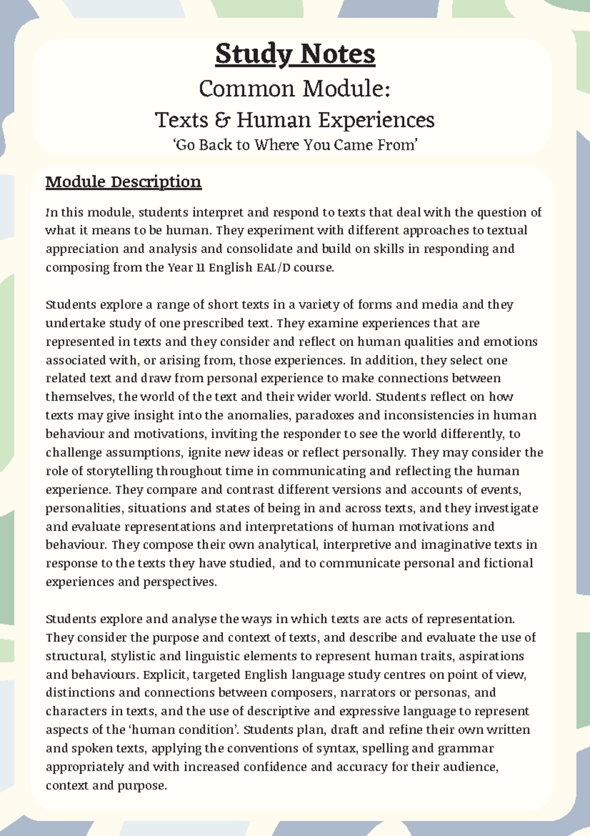 Common Module - GBTWYCF Study Notes: Texts & Human Experiences Analysis ...