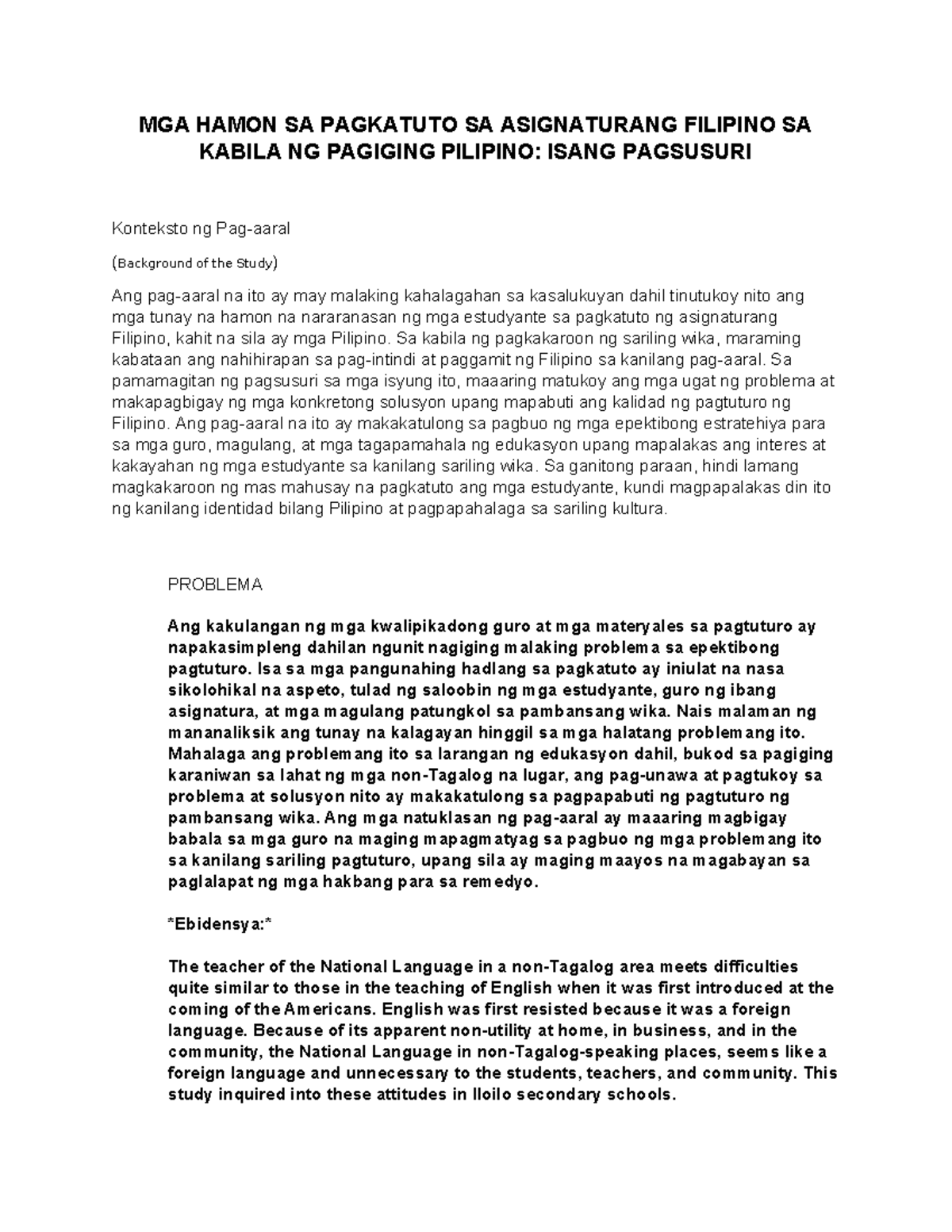 MGA HAMON SA PAGKATUTO NG FILIPINO (MGA YAKAP AT SOLUSYON) - Studocu