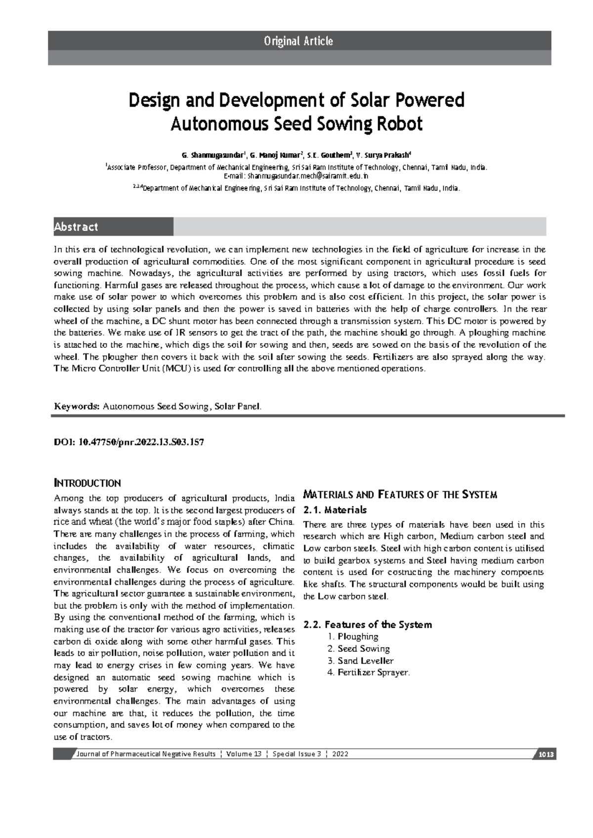Design and Development of Solar-Powered Autonomous Seed Sowing Robot ...