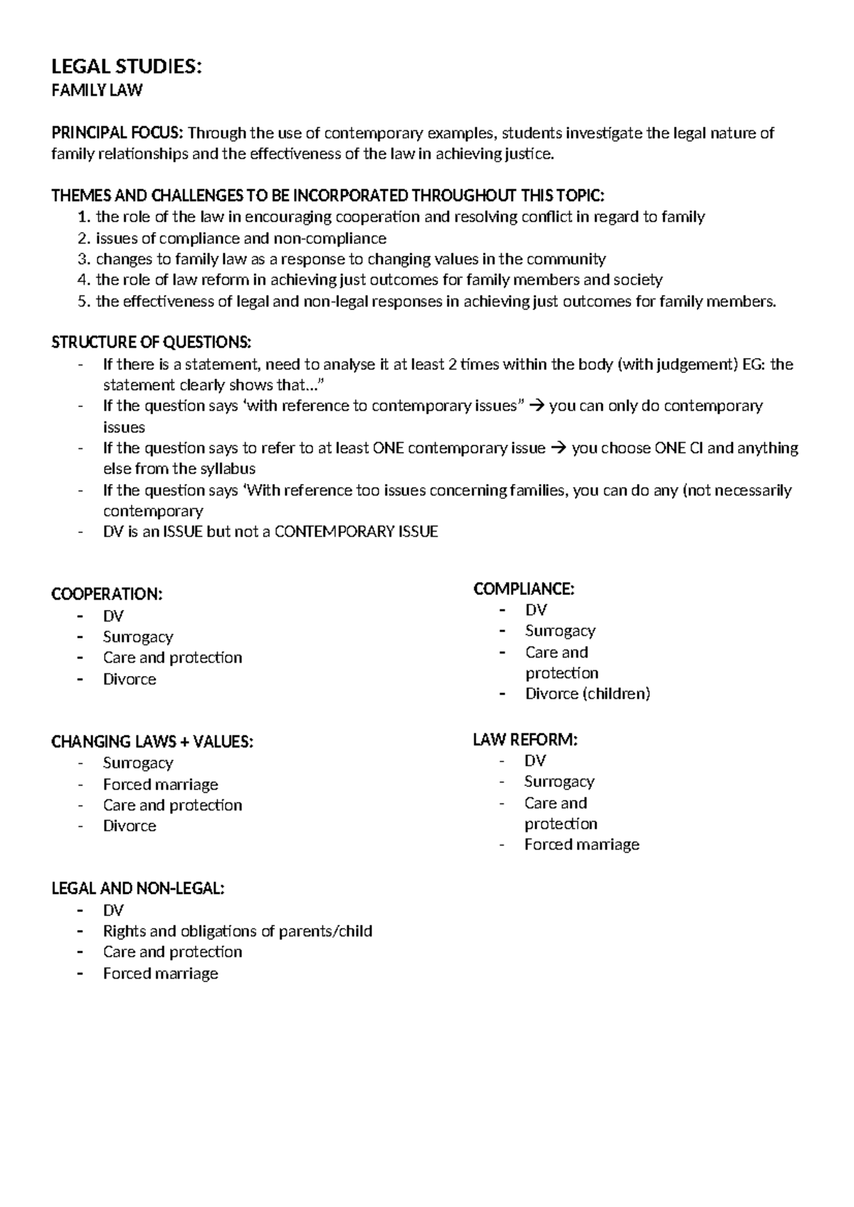 Family Law Essay Plans: Legal Studies Exam Preparation (LAWS101) - Studocu