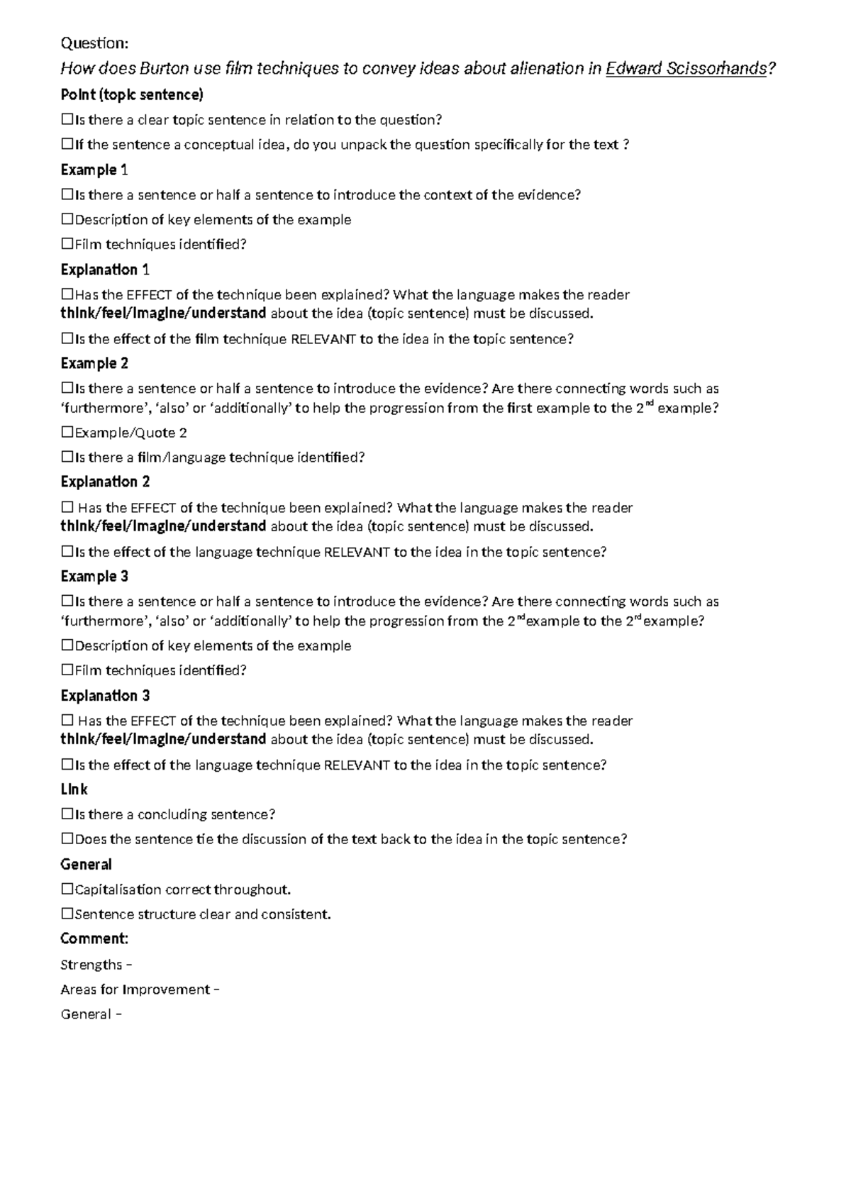 ENG 101: Burton PEEL Checklist for Analyzing Alienation in Edward ...