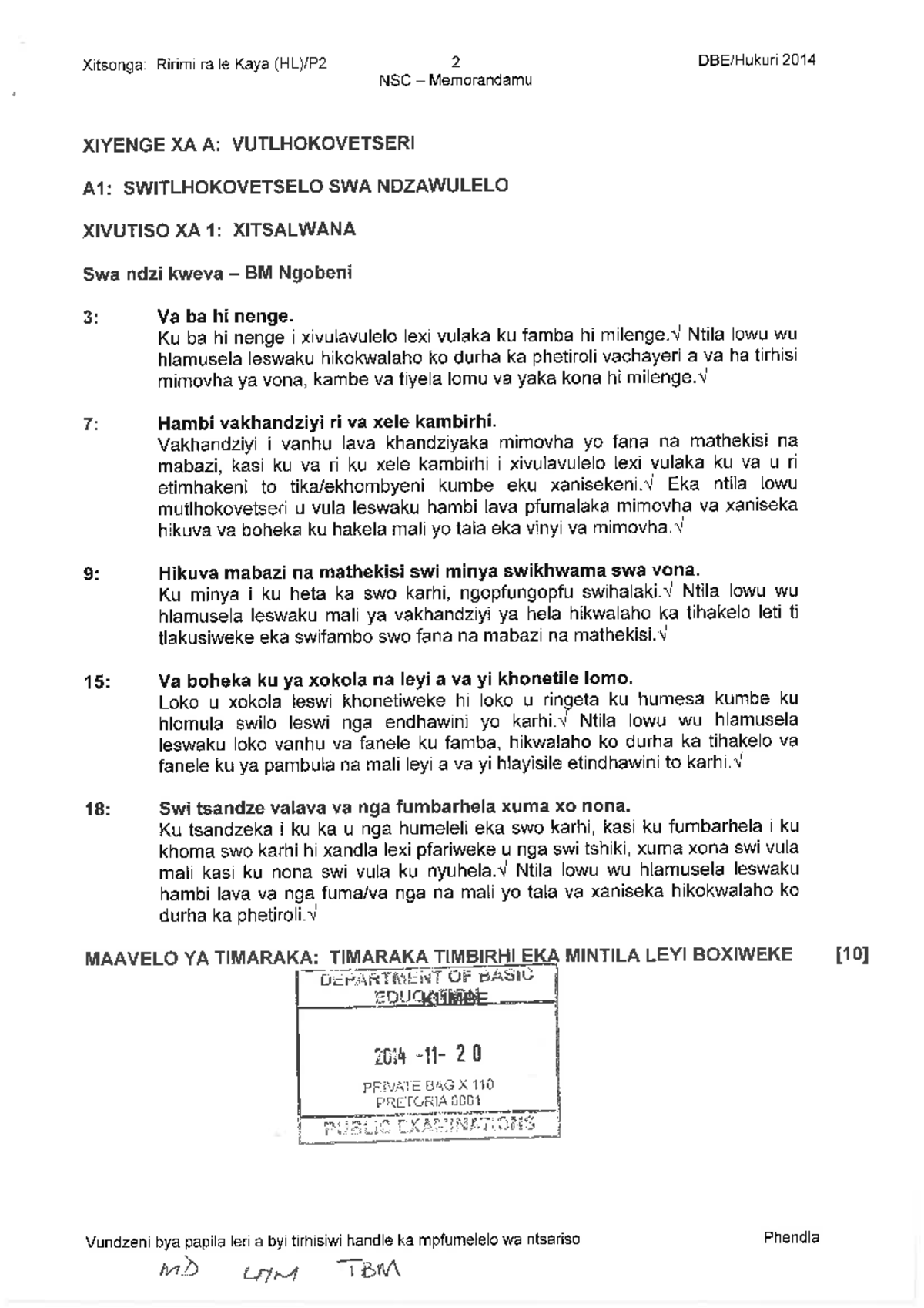 Xitsonga HL-P2: 2014 NSC Memorandamu - Xitsalwana na Swivutiso - Studocu