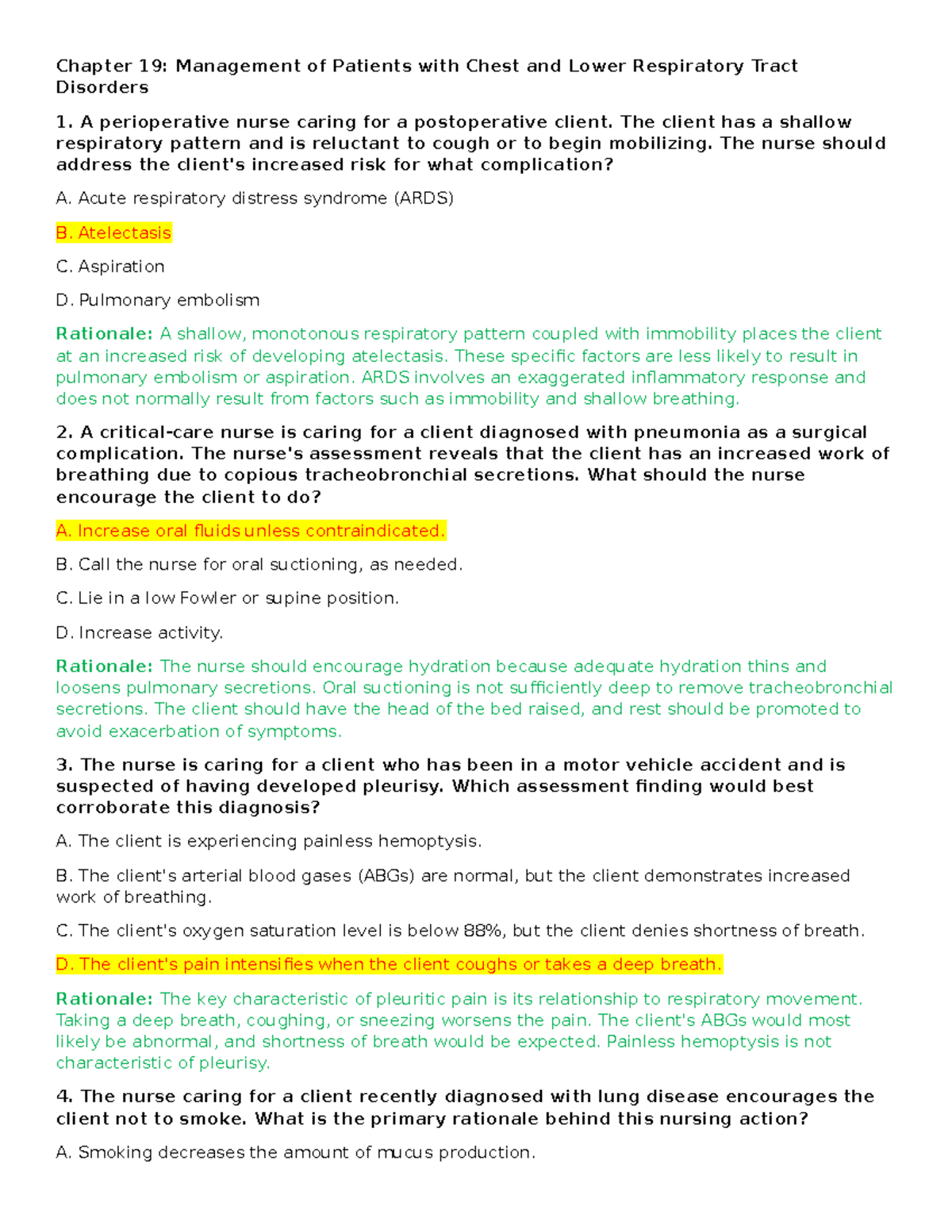 Chapter 19: Managing Patients with Chest and Lower Respiratory Disorders - Studocu