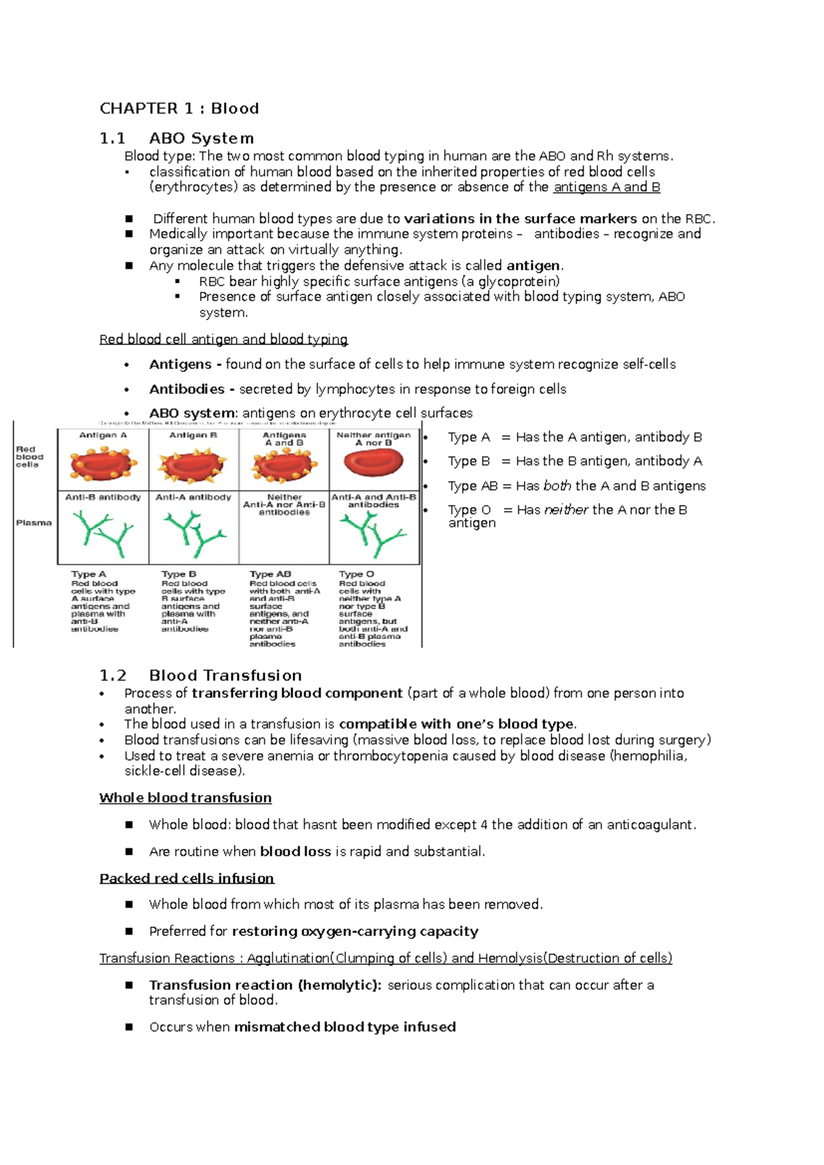 Chp 1 - Blood: Comprehensive Notes on Blood Types & Disorders - Studocu