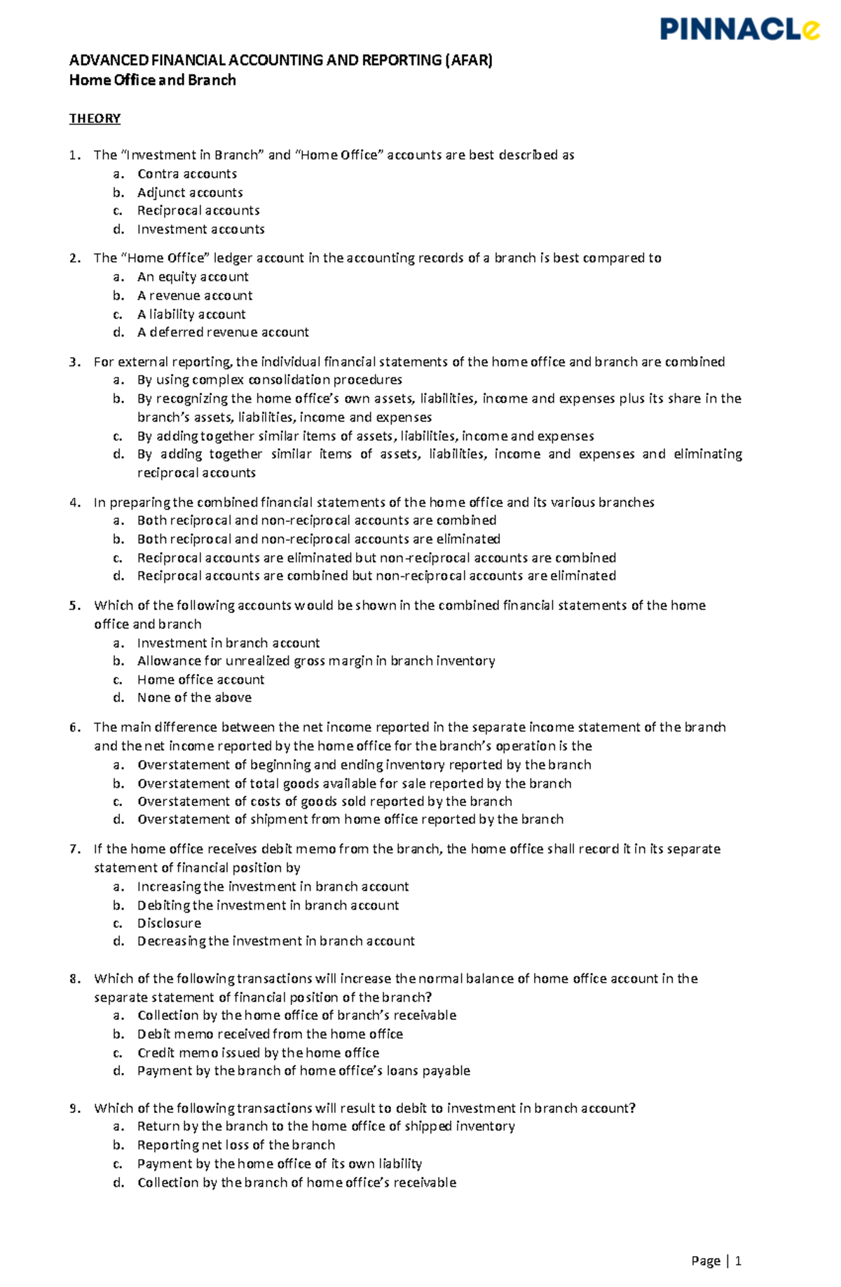 AFAR Advanced Financial Accounting: Home Office & Branch Theory Notes ...