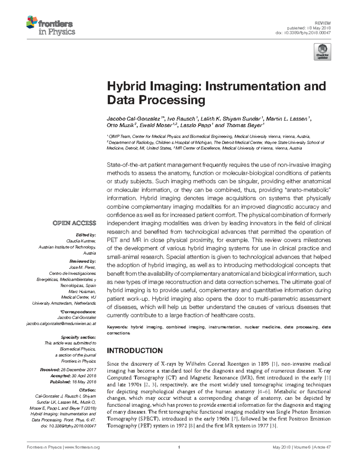 Hybrid Imaging: Instrumentation & Data Processing Review (FPHY-06-00047 ...