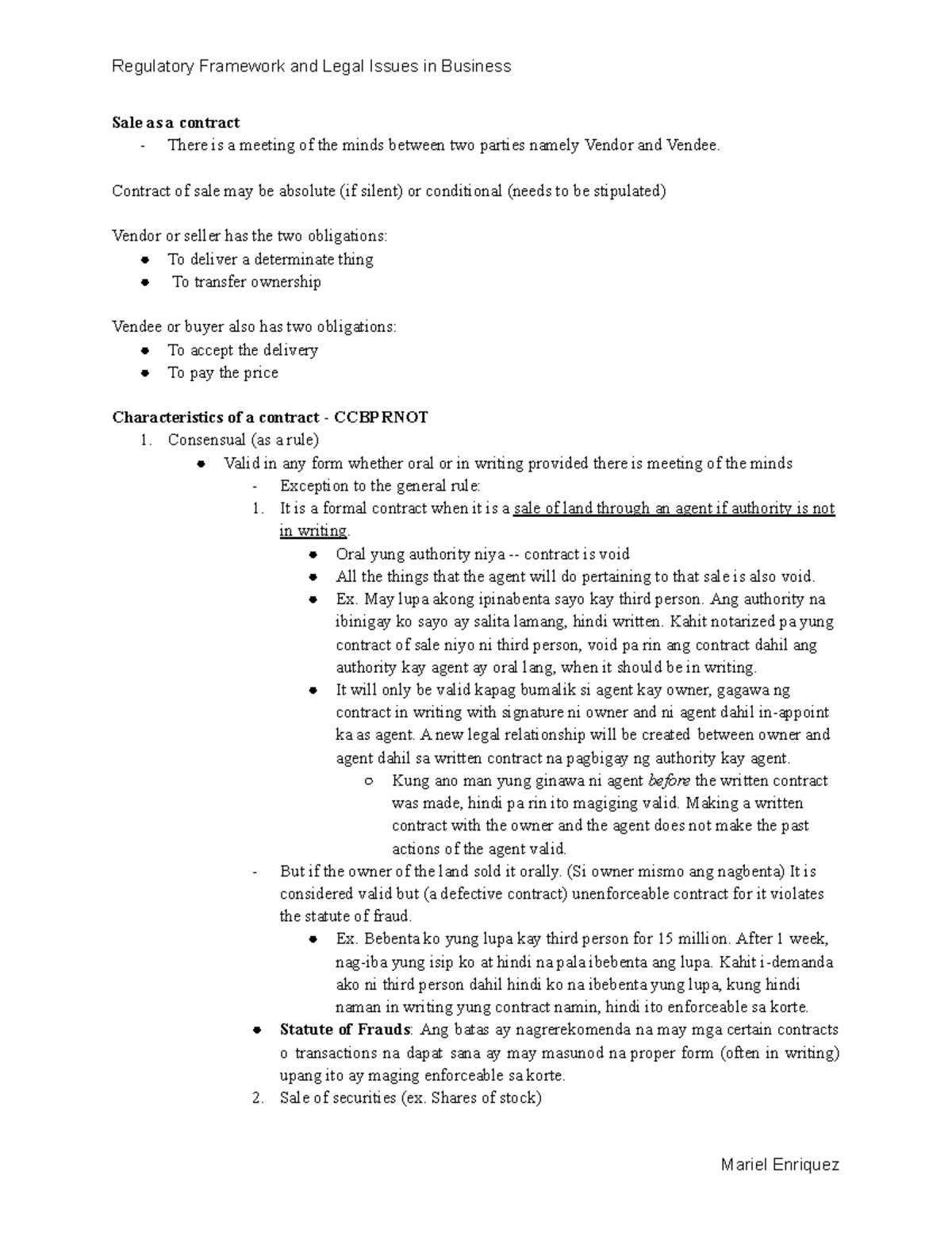 Module 1 - Law on Sales: Comprehensive Study Notes and Analysis - Studocu