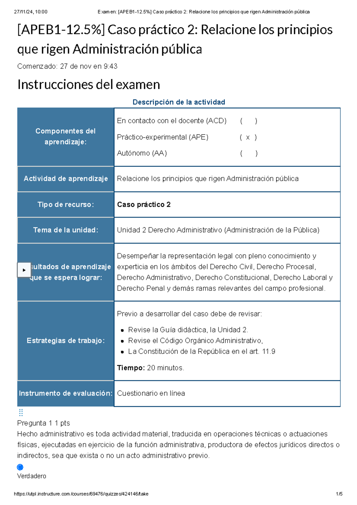 Examen [APEB 1-12.5%] Caso Práctico 2: Principios de Administración Pública - Studocu