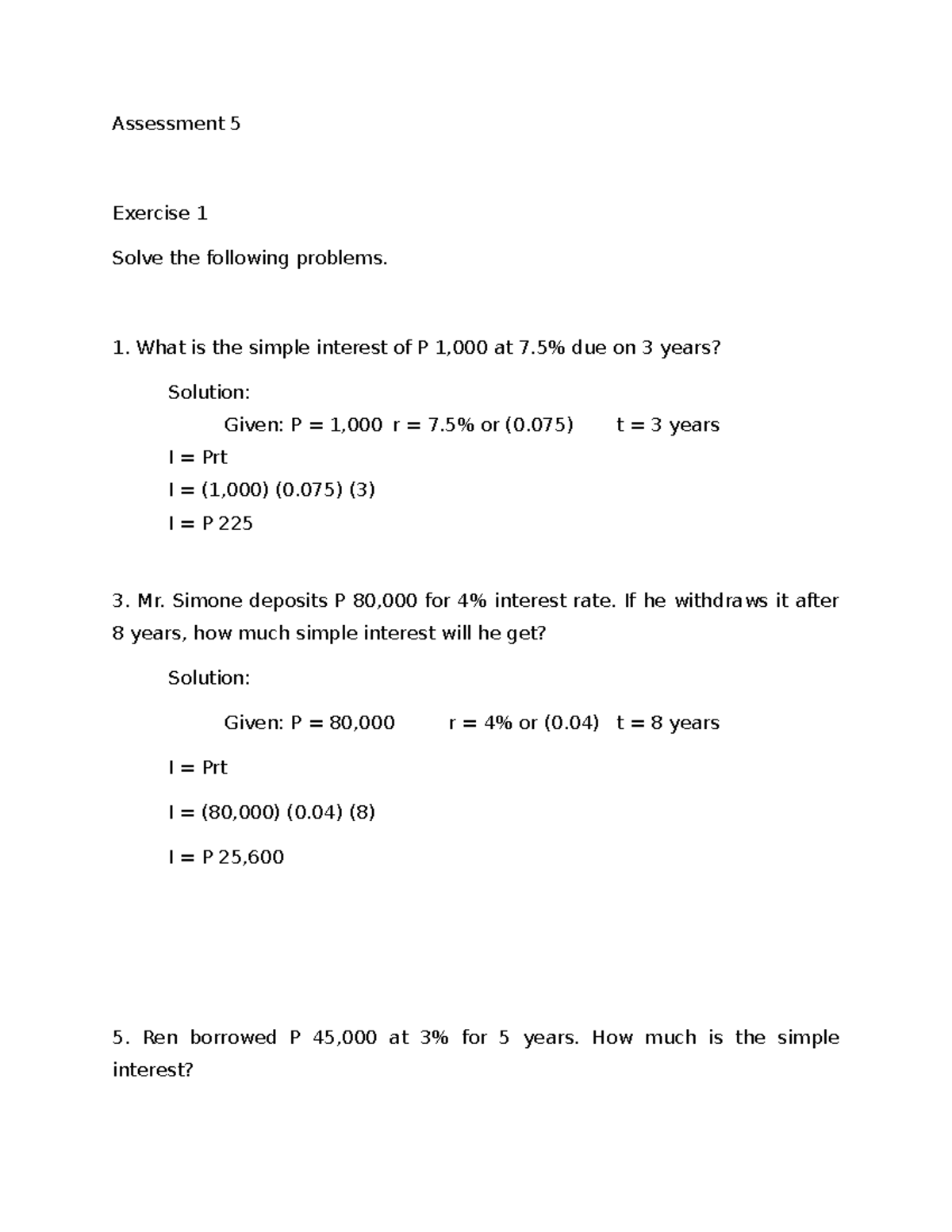 Assessment 5 - Financial Mathematics - Assessment 5 Exercise 1 Solve ...