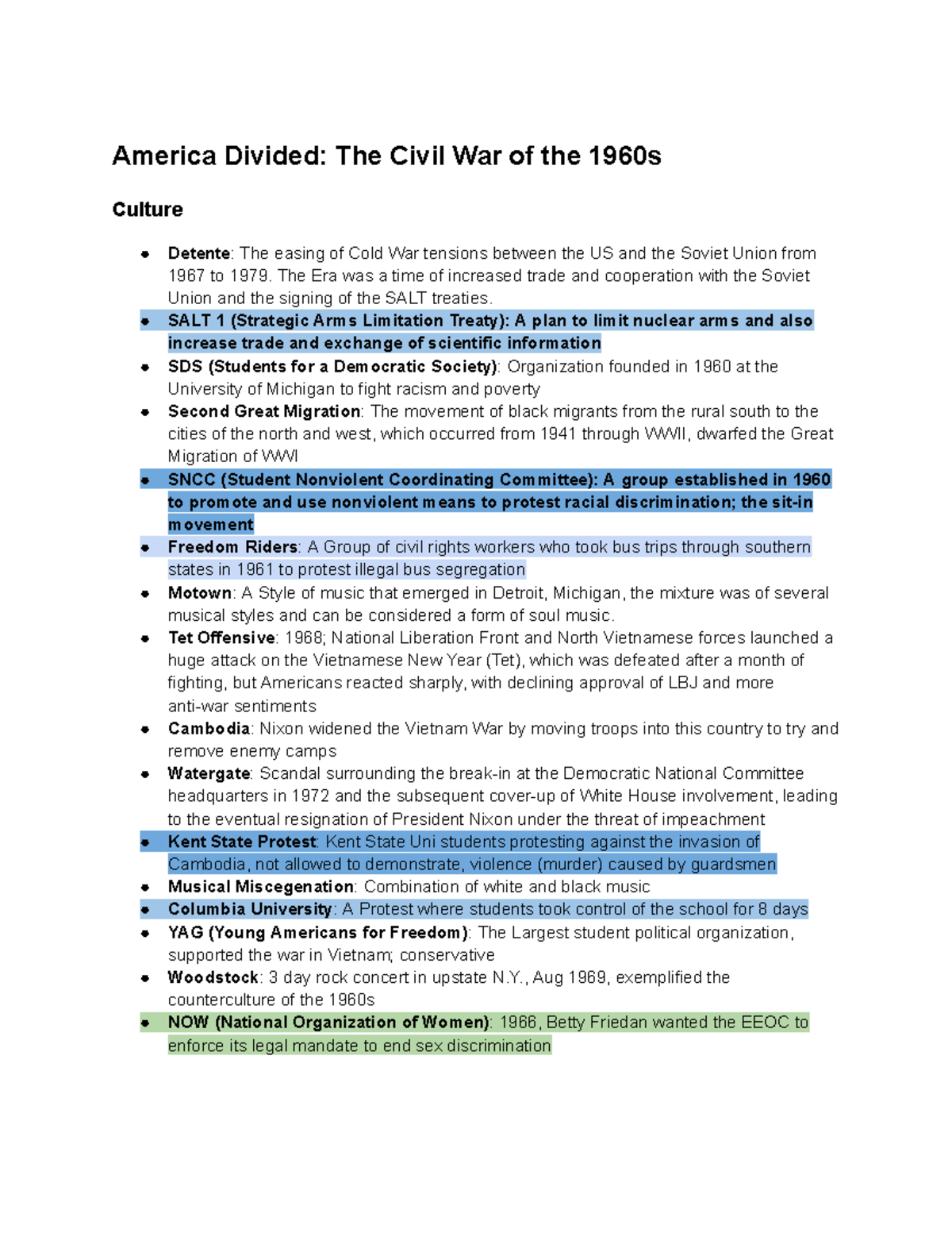 HIST 101 Final Exam Review: Key Events and Movements of the 1960s-1980s ...