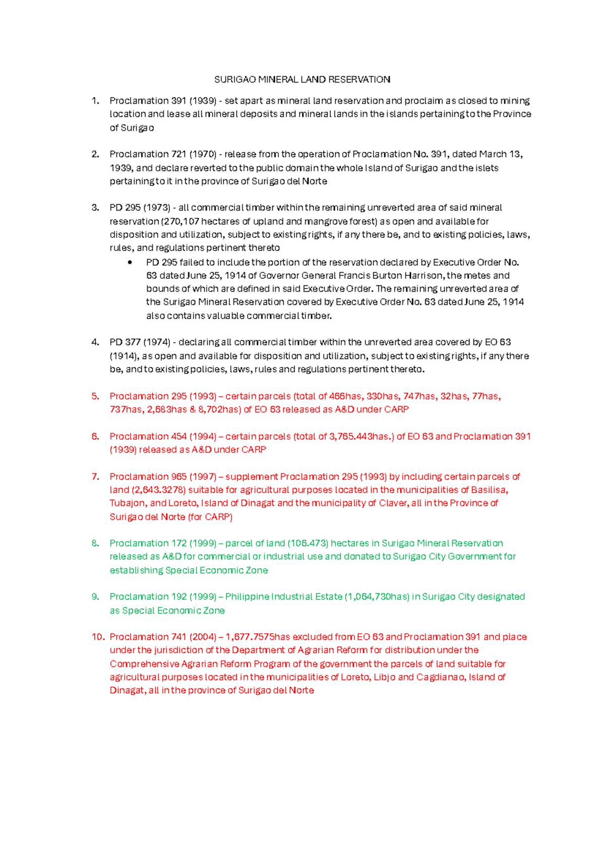 Surigao Mineral Land Reservation Overview and Proclamations - Studocu