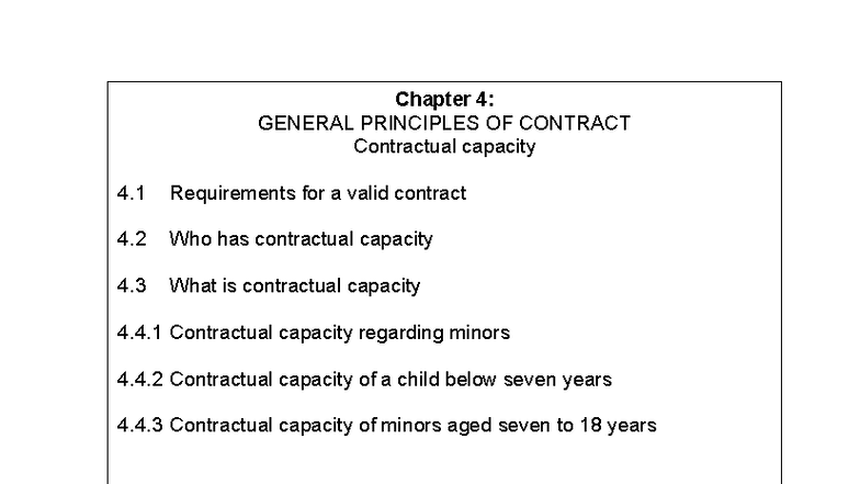 Bus Law Chapter 4: General Principles of Contractual Capacity - Studocu