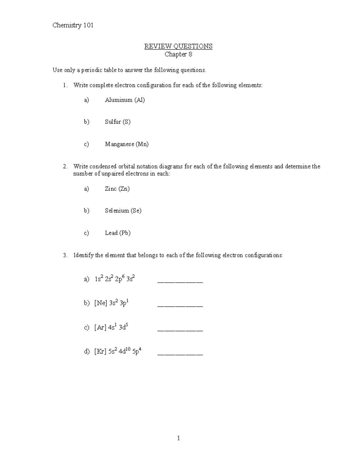 CHE 101 REVIEW QUESTIONS: Chapter 8 Study Guide - Studocu