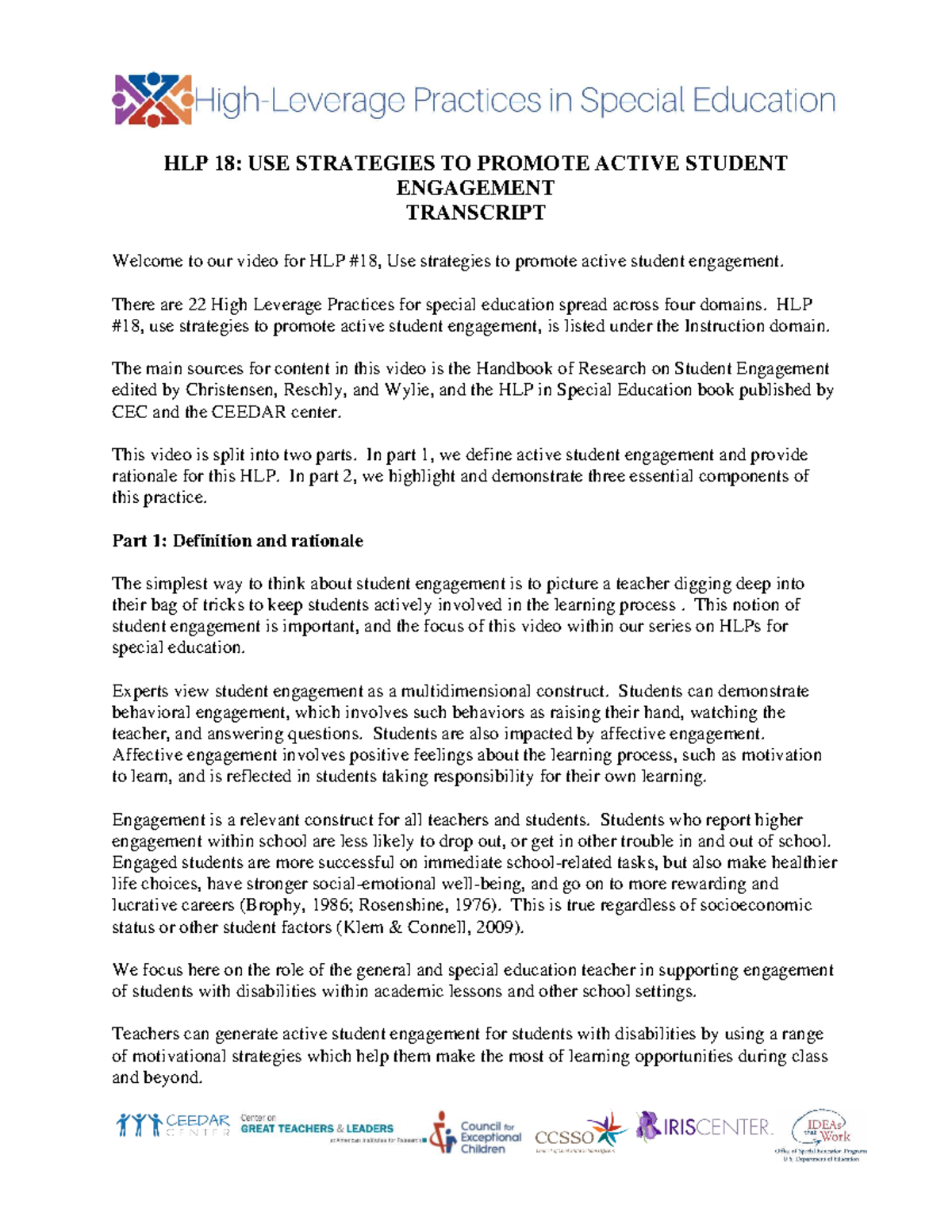 HLP 18: Strategies for Enhancing Active Student Engagement in Learning ...