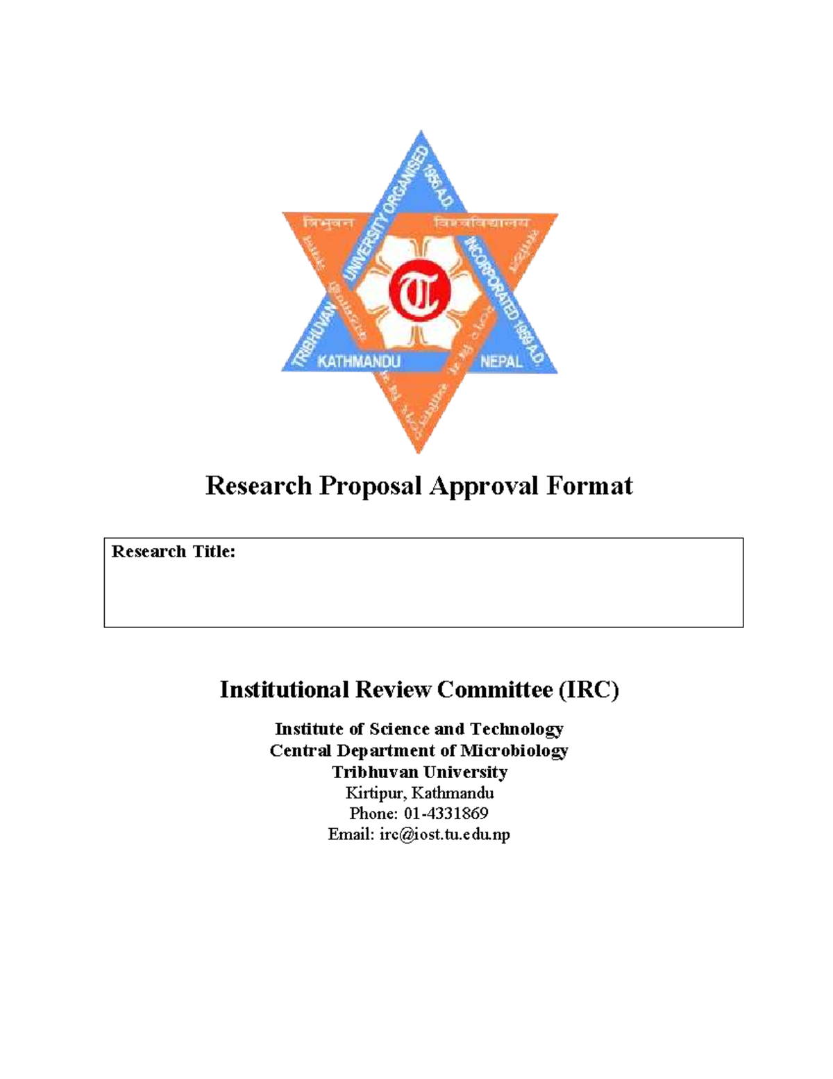 Research Proposal Approval Format for IRC TU - Microbiology - Studocu
