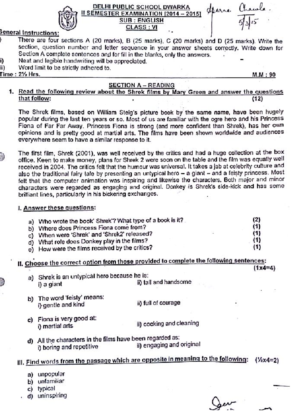 Finals 2014-15 Class VI - English & Maths Practice Question Papers ...