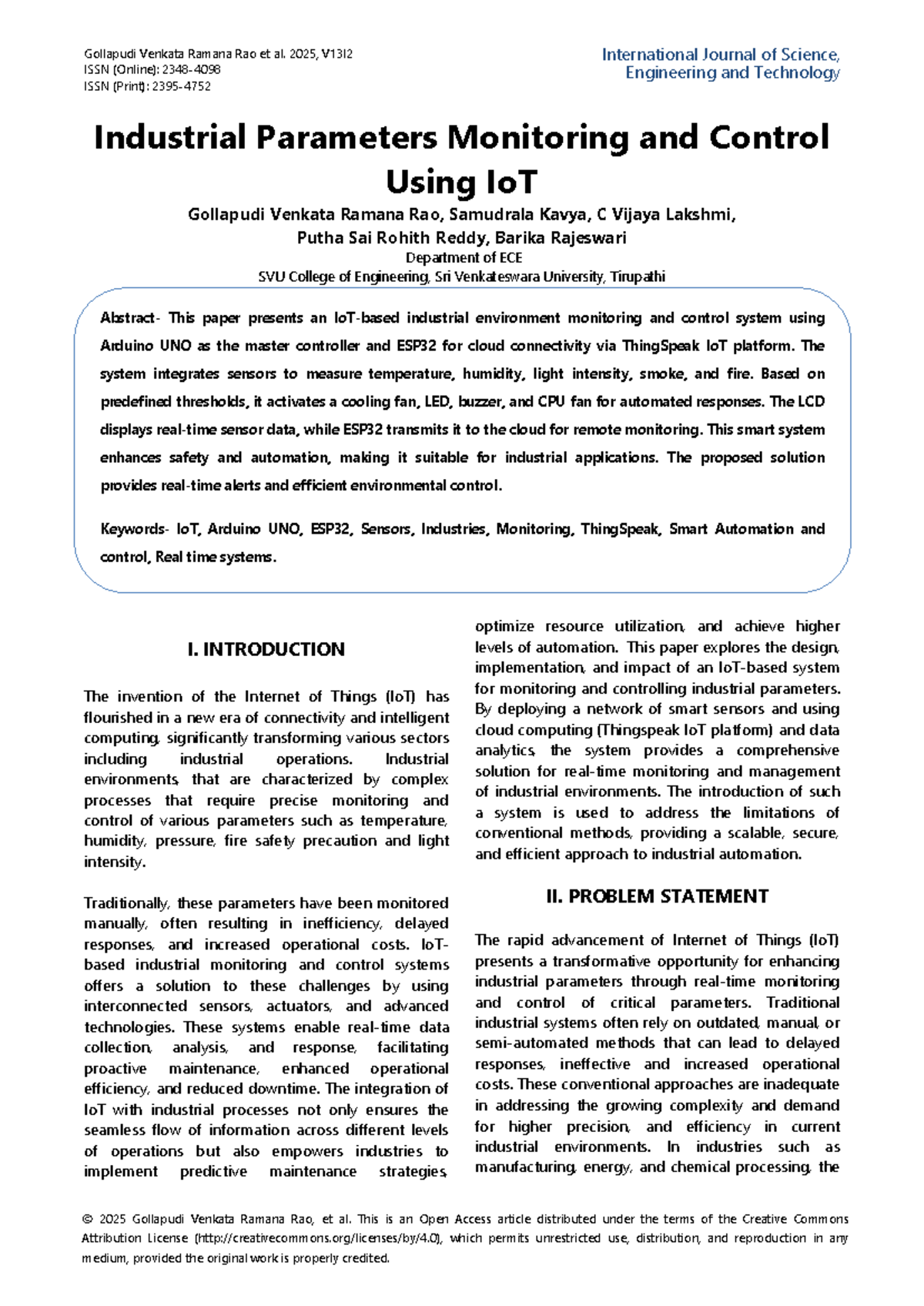 Industrial Parameters Monitoring & Control Using IoT - ECE 2025 - Studocu