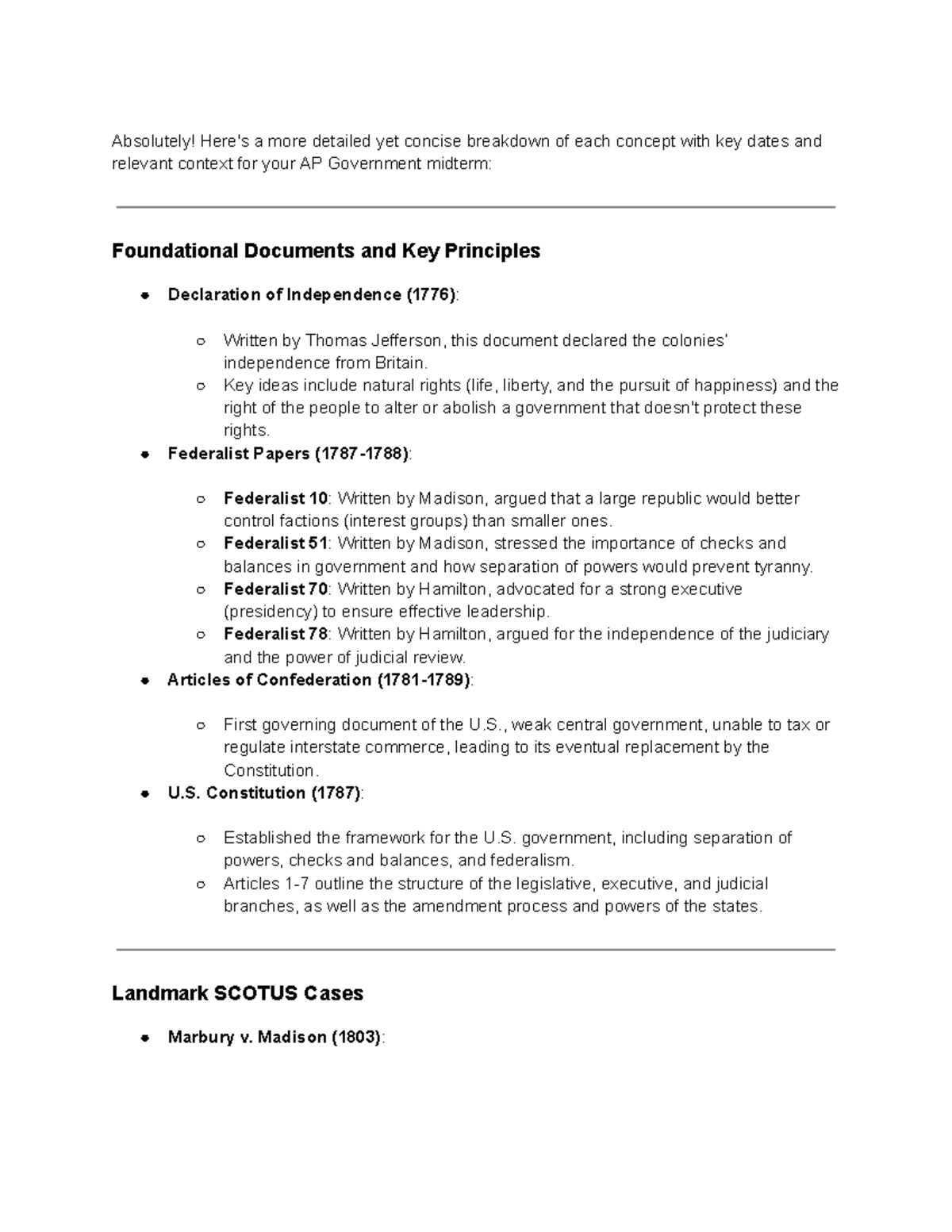 AP Government (AP Gov) Midterm Notes: Key Concepts & Foundational Docs ...