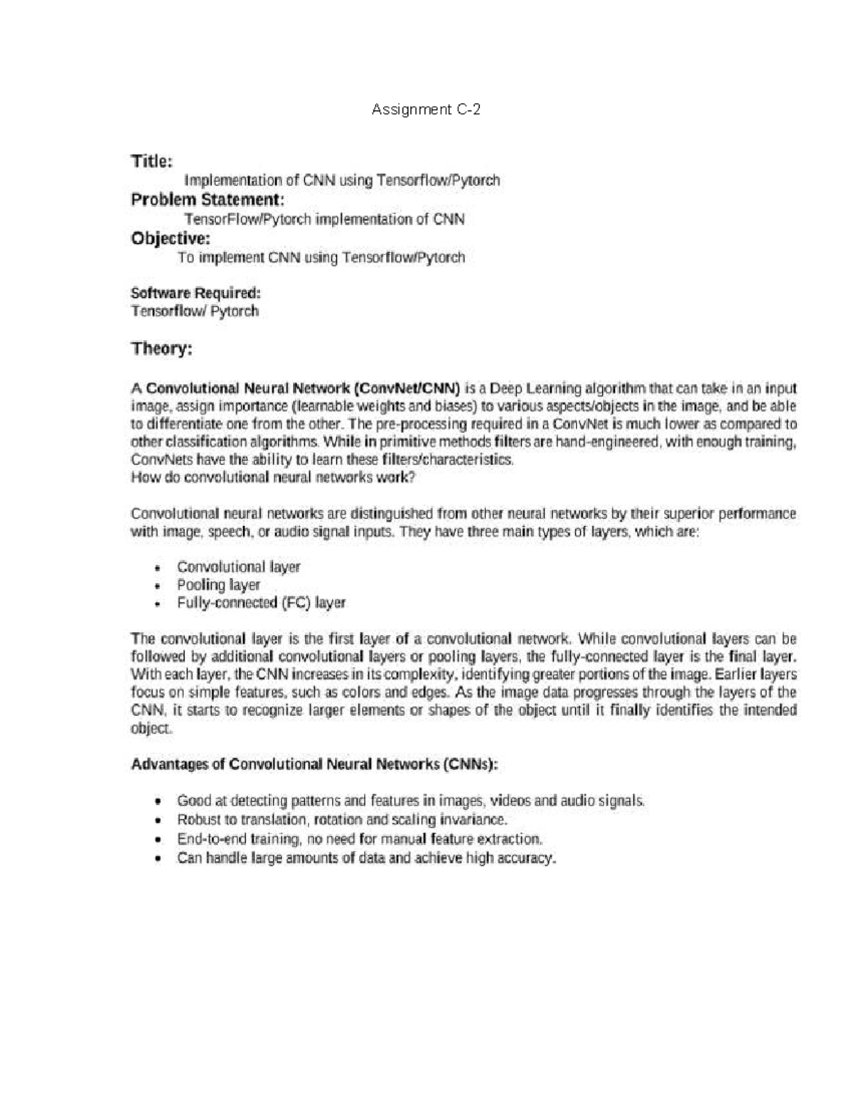 Assignment C-2: Study Notes on CNN Architecture and Layers - Studocu