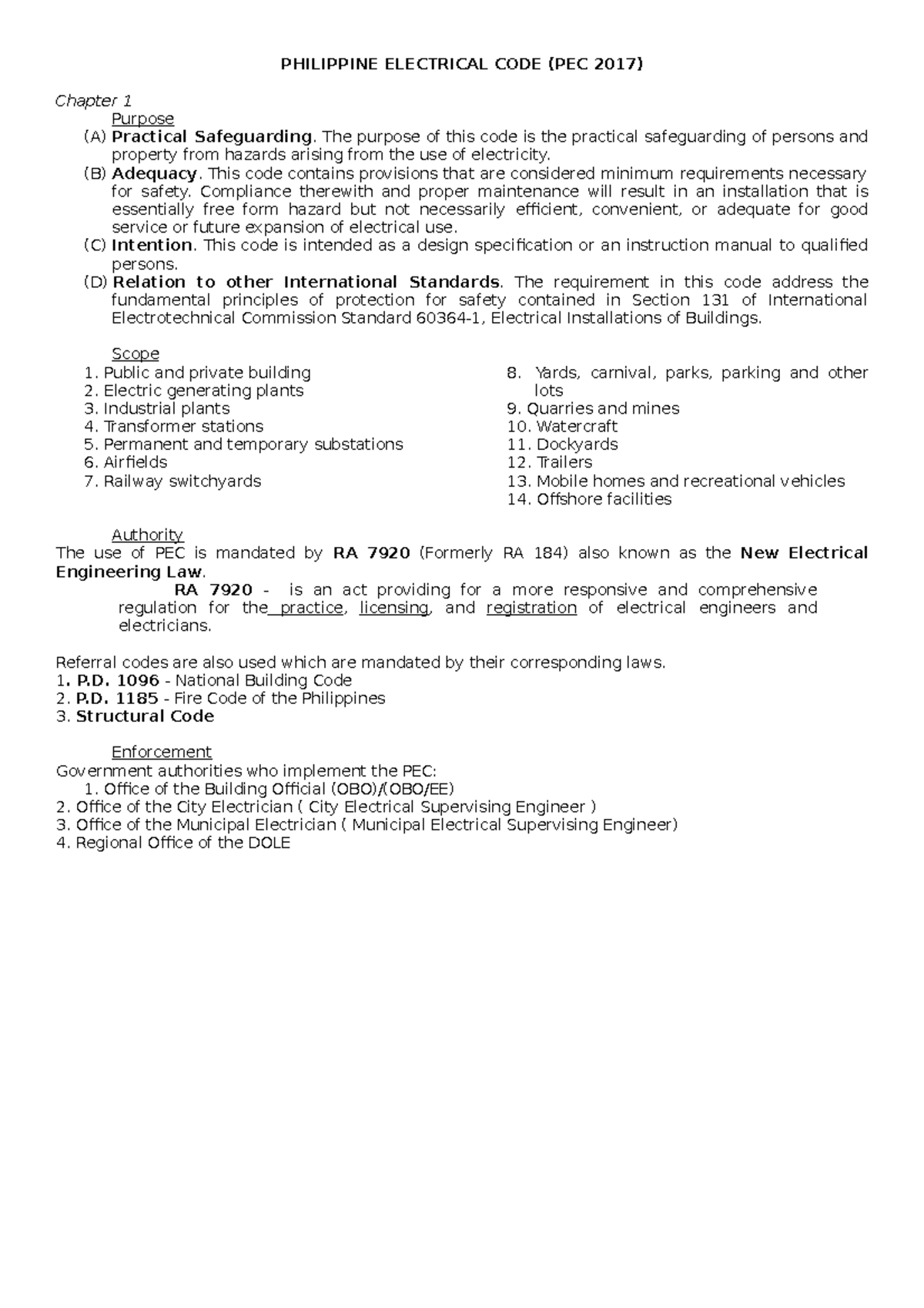 PEC 2017: Comprehensive Summary of the Philippine Electrical Code - Studocu