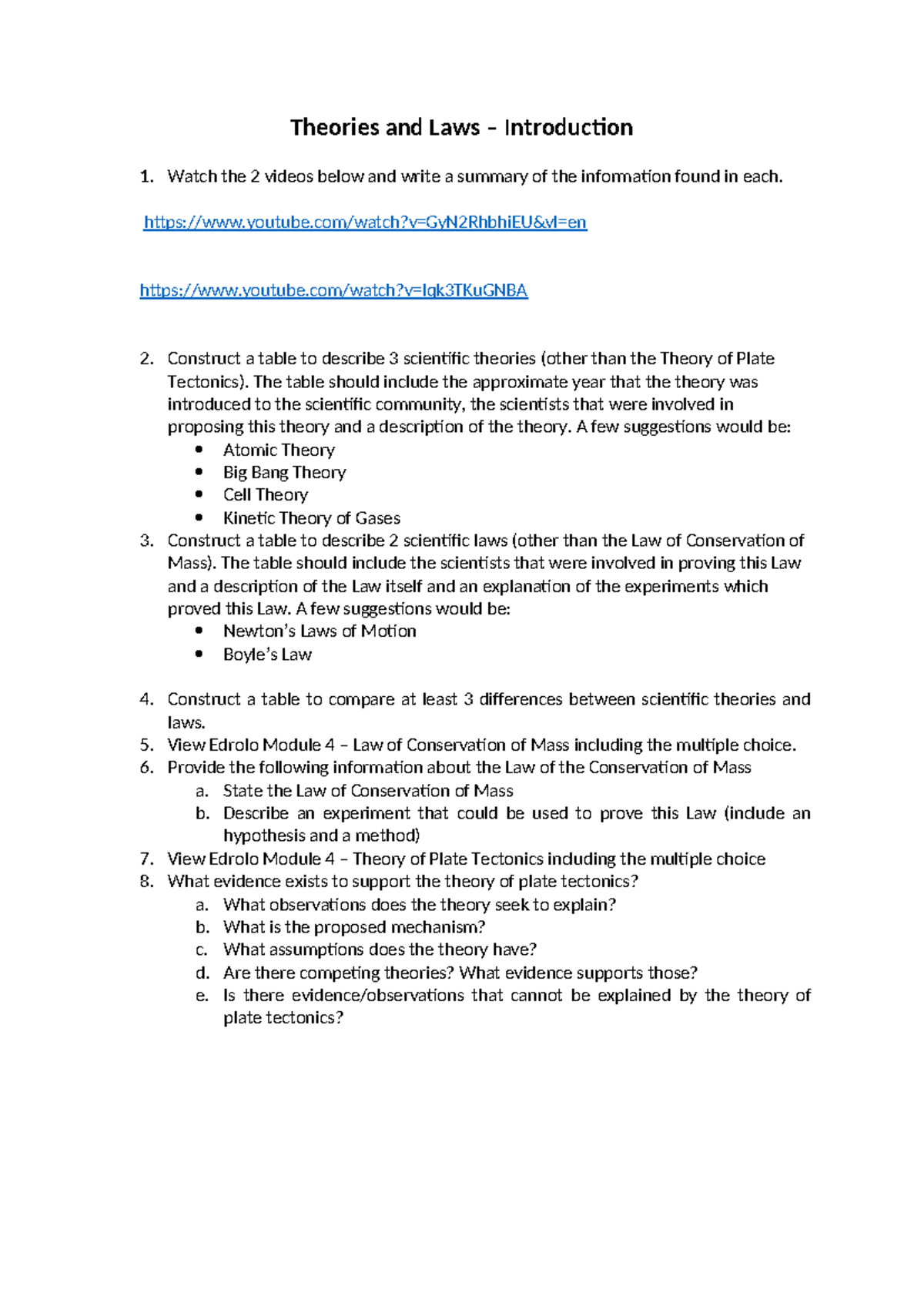 Theories and Laws Overview: Summary, Tables, and Comparisons - Studocu