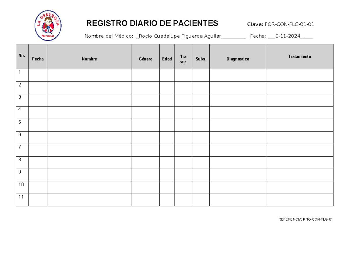 Hoja de Registro Diario de Pacientes - FOR-CON-FLG-01 - Studocu
