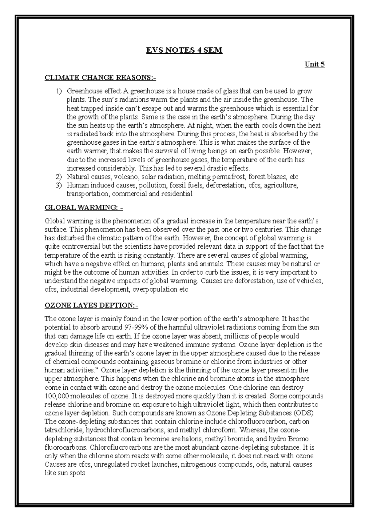 EVS Notes 4 SEM: Climate Change, Biodiversity, and Conservation ...