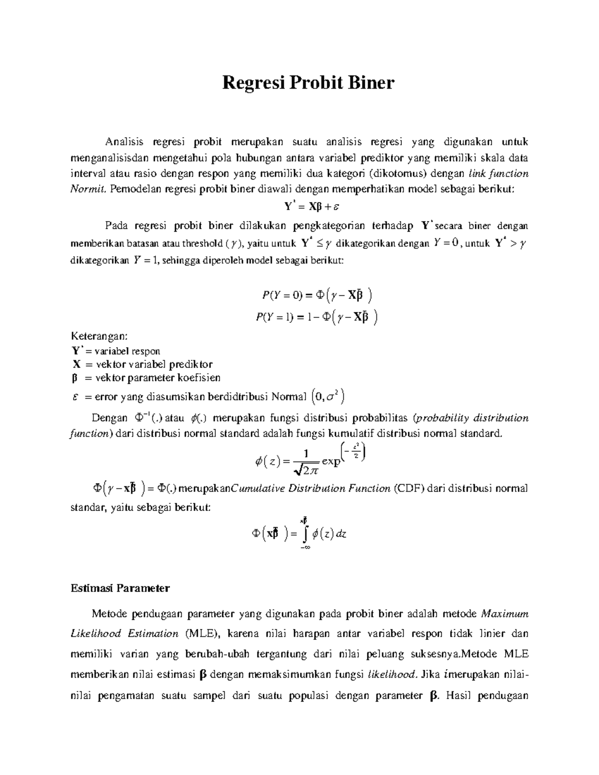 Materi 11 - Analisis Regresi Probit Biner dan Model Klasifikasi - Studocu