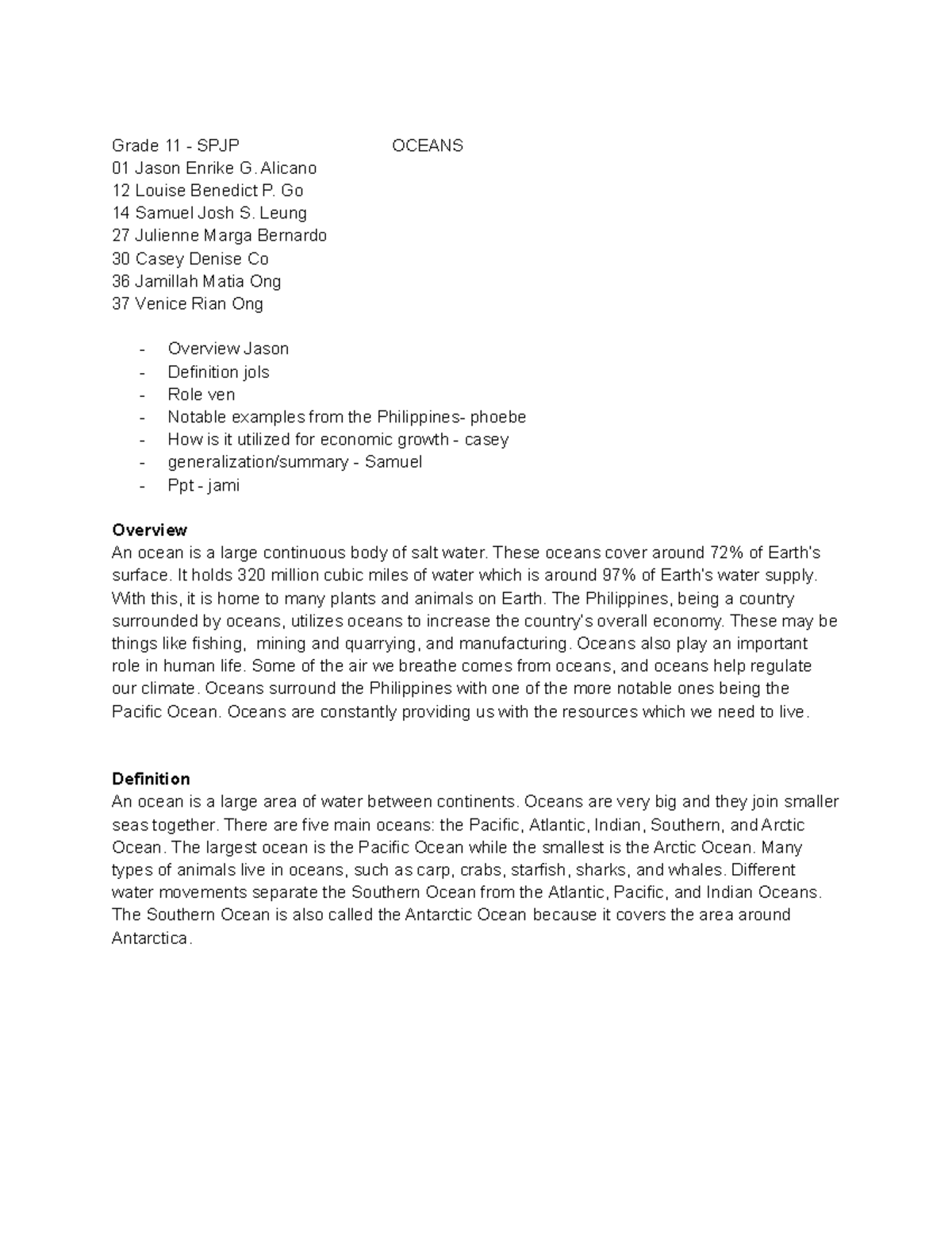 Oceans - earth science lesson - Grade 11 - SPJP OCEANS 01 Jason Enrike ...