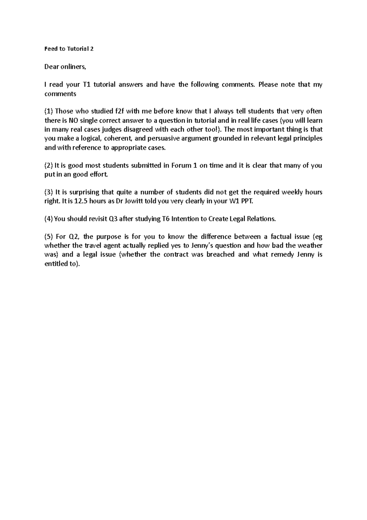 LW201 Week 1 Tutorial Feedback Semeser 1 2018 - Feed to Tutorial 2 Dear ...