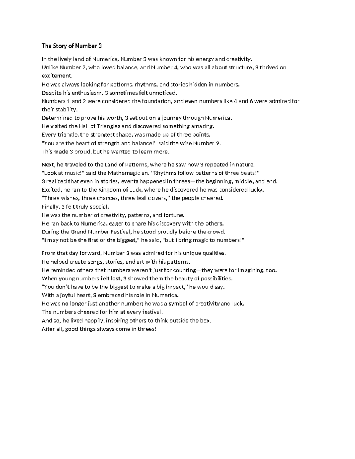 Number 3 - a short story - The Story of Number 3 In the lively land of ...