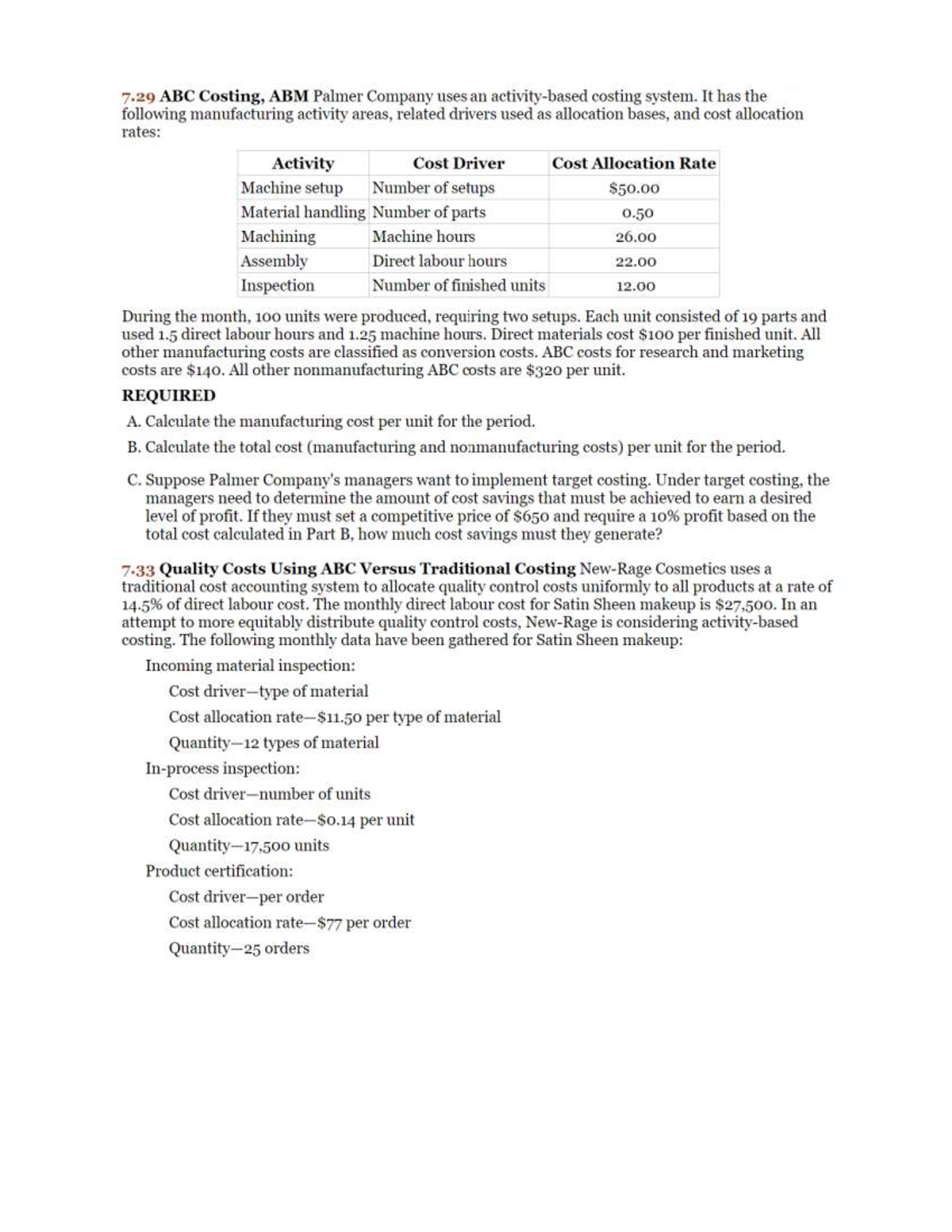 Tutorial 3 Questions - ABC Costing & Quality Costs Analysis - Studocu