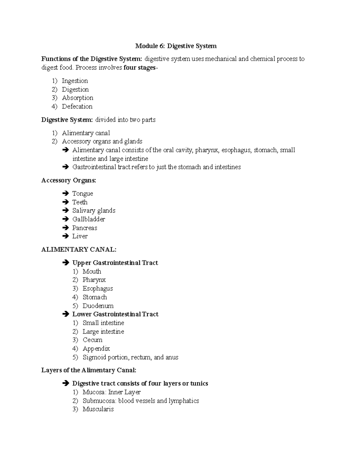 Module 6: Overview of the Digestive System Functions and Structures ...