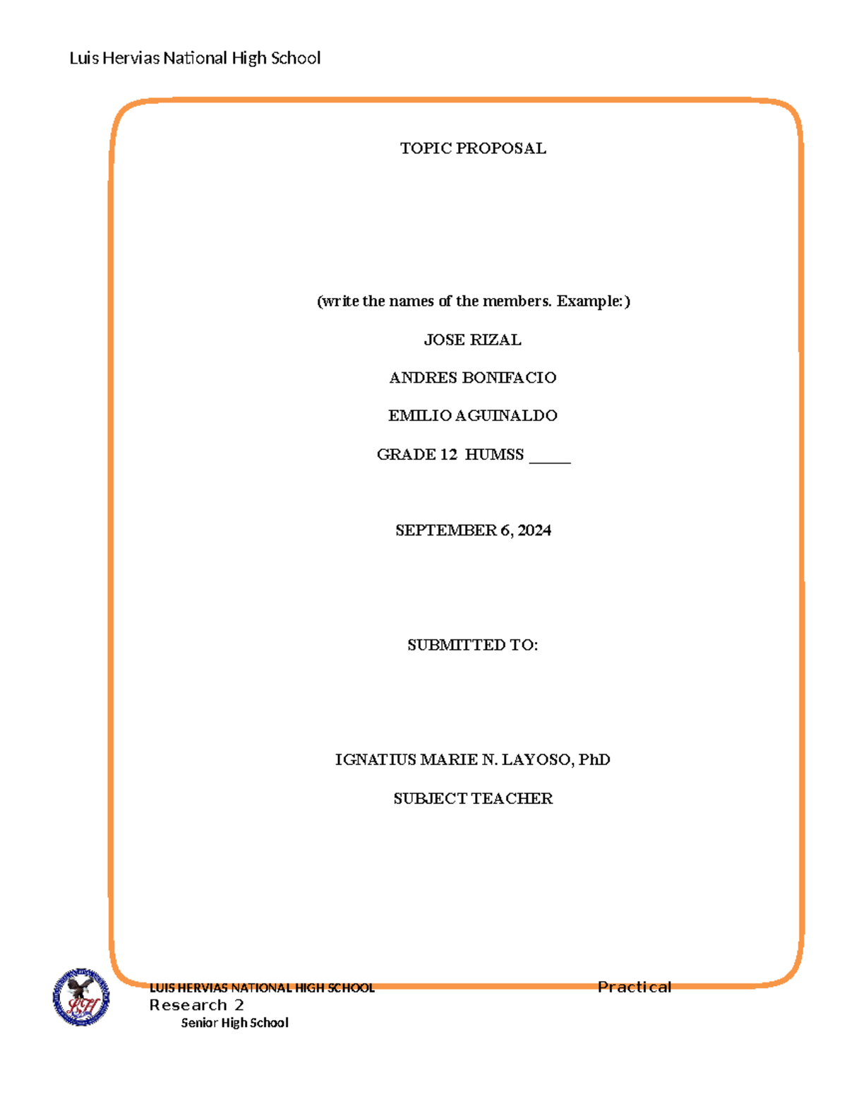 Grade 12 HUMSS Topic Proposal Template for Practical Research 2 - Studocu