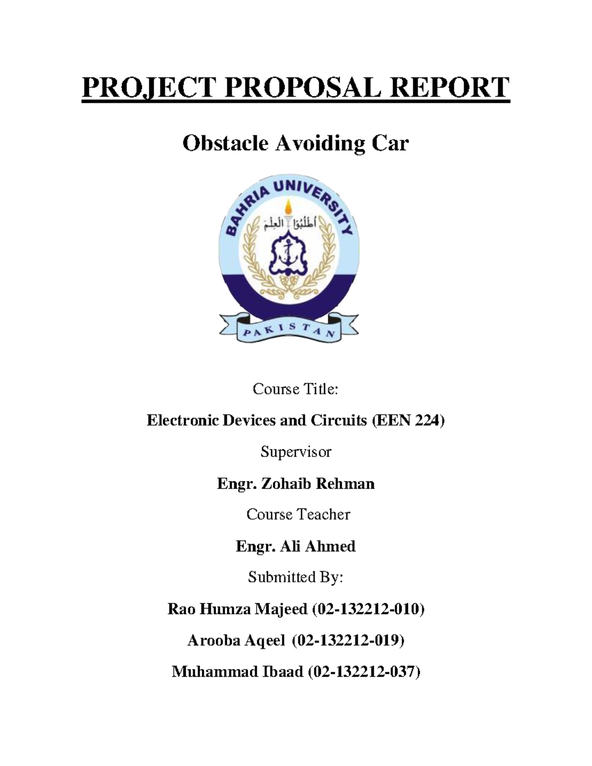 EEN 224 Project Proposal: Obstacle Avoiding Car Development - Studocu