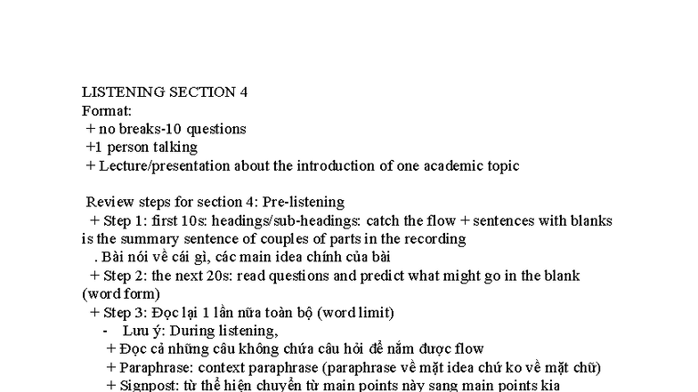 Listening Section 4: Strategies and Key Vocabulary for Lesson 9 - Studocu
