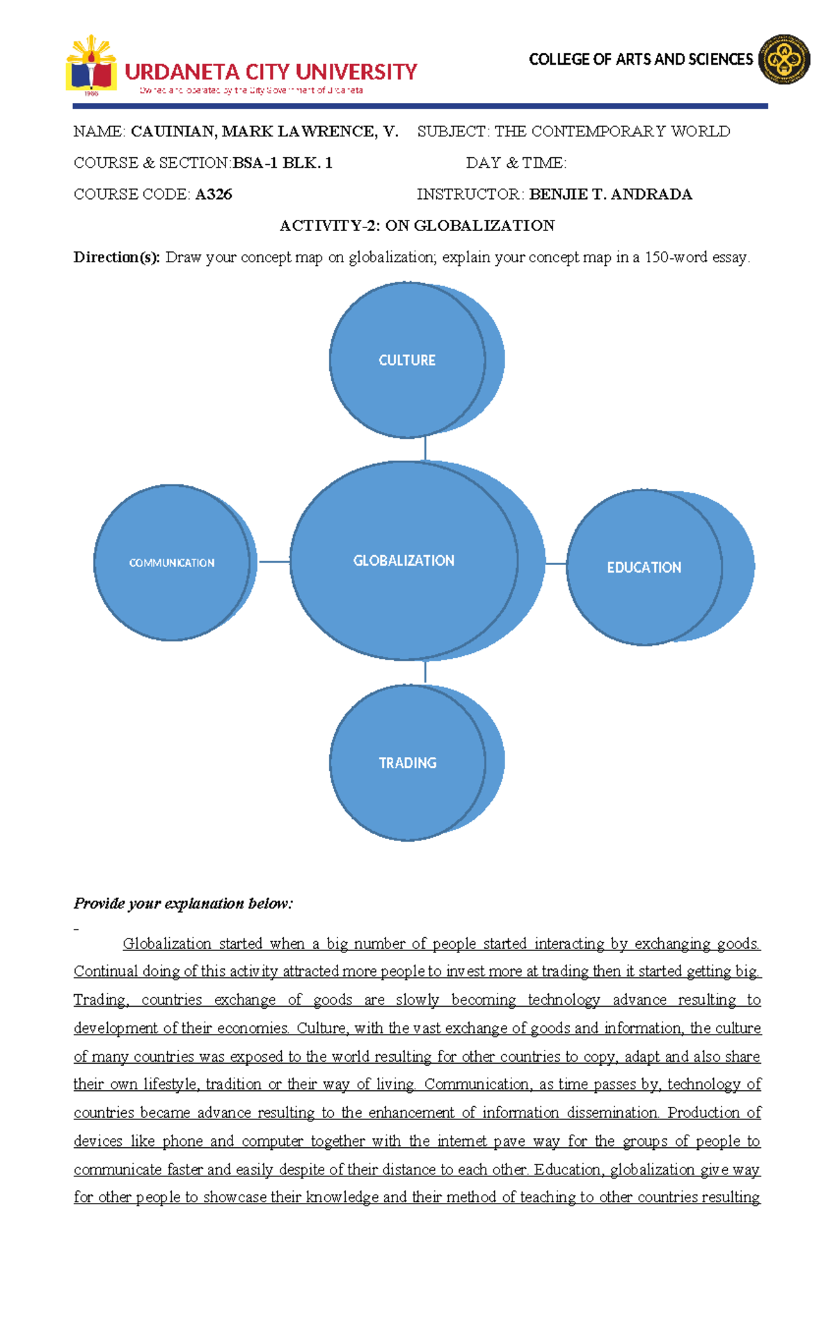 Activity 2: Concept Map & Essay on Globalization (A326) - Studocu