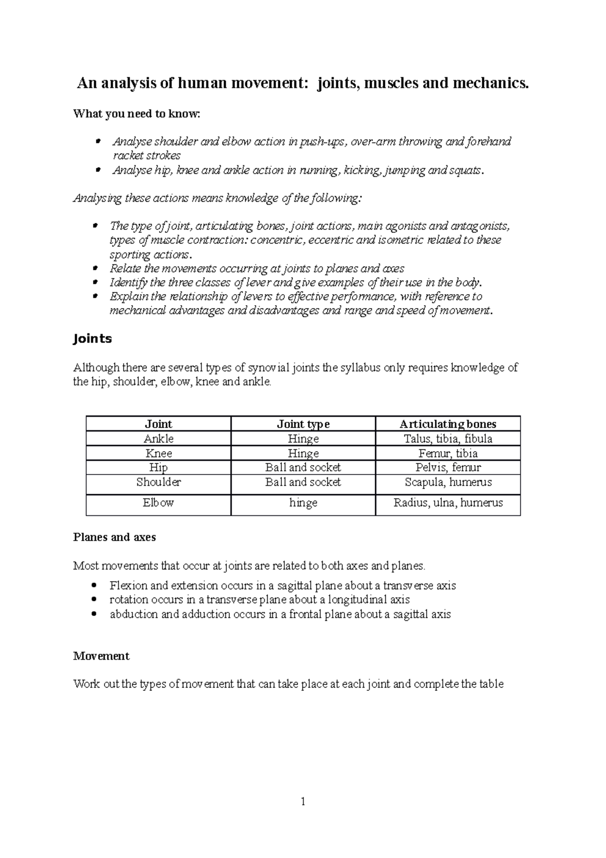 Exercise physiology revision notes - An analysis of human movement ...