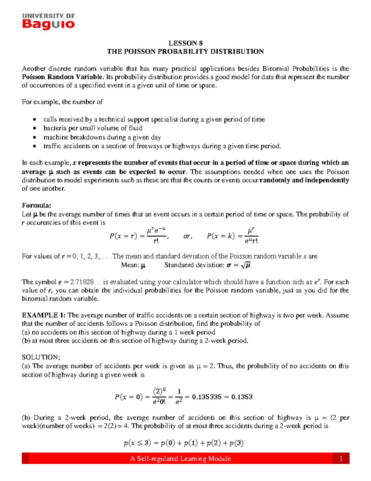 Lesson 8: Poisson Probability Distribution & Binomial Approximation ...