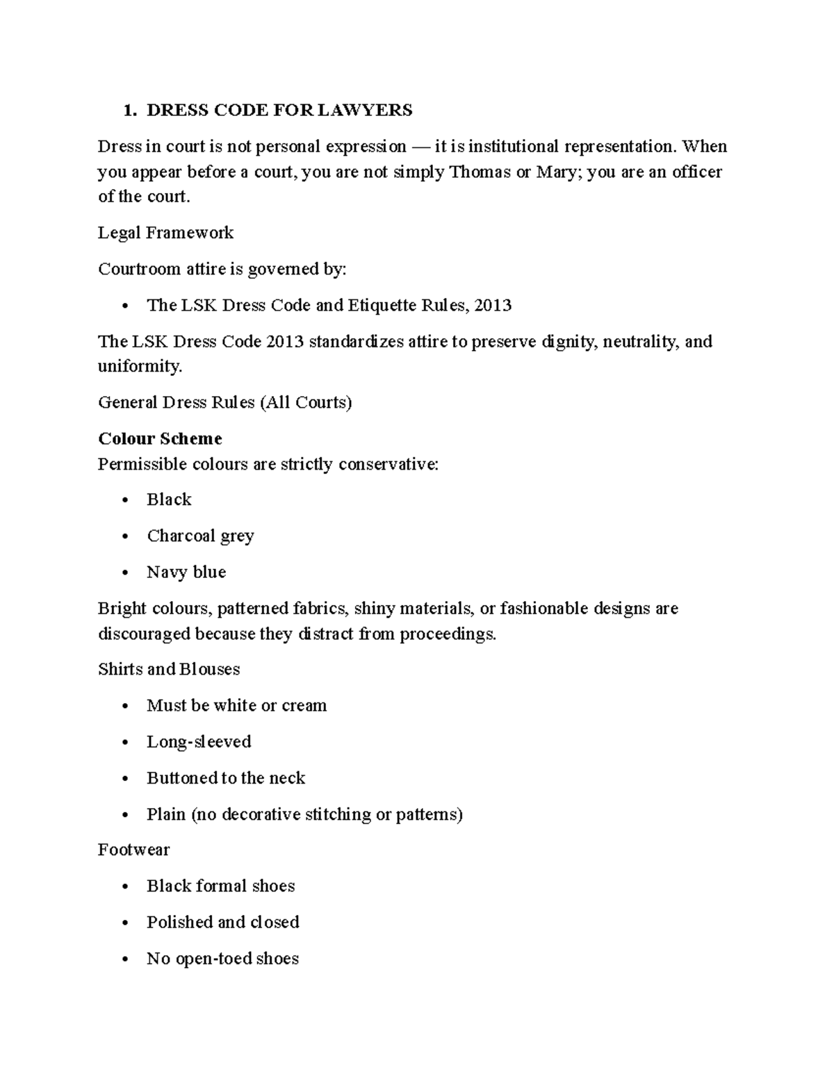 Trial Advocacy Notes: Dress Code and Courtroom Etiquette - Studocu