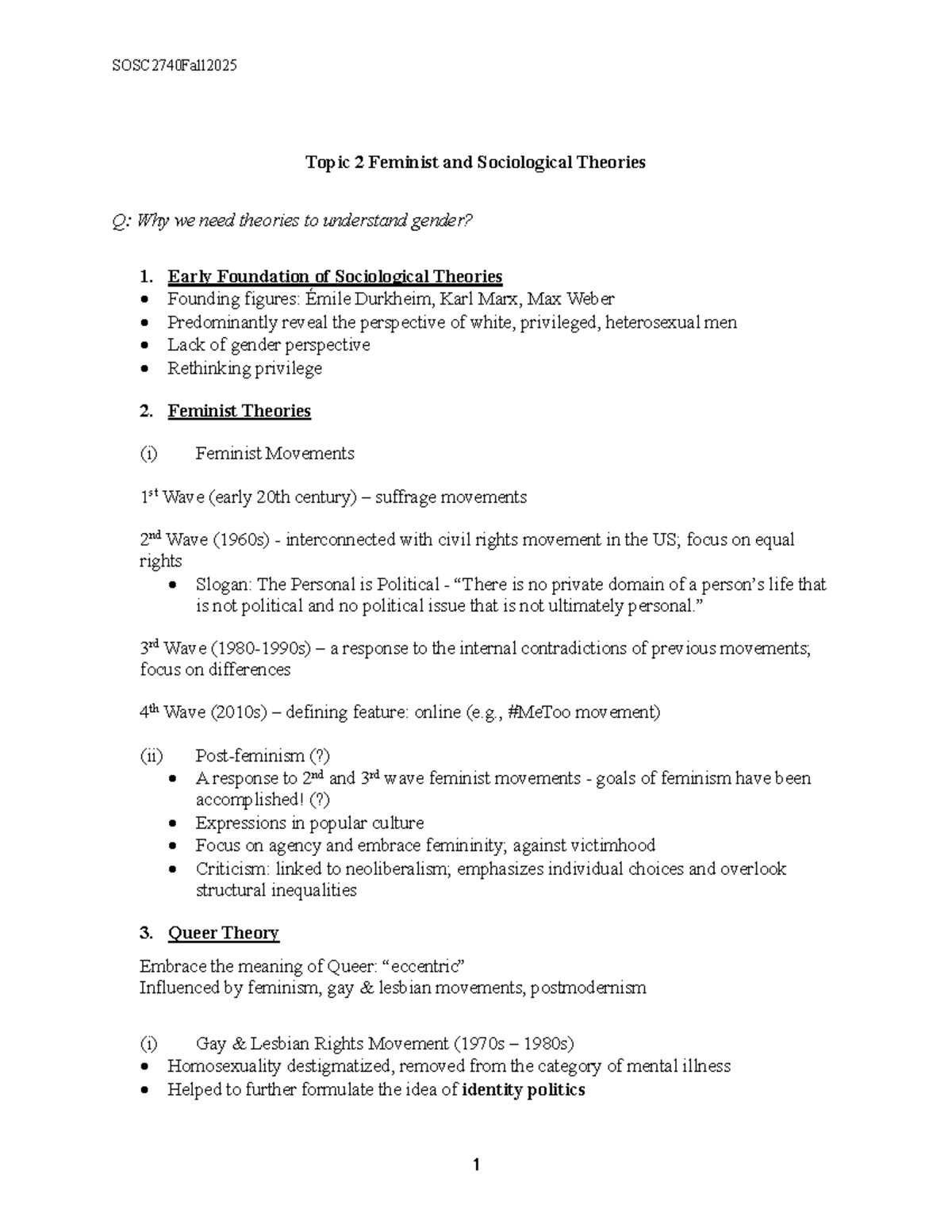 SOSC2740 Fall 2025 - Overview of Feminist and Sociological Theories ...