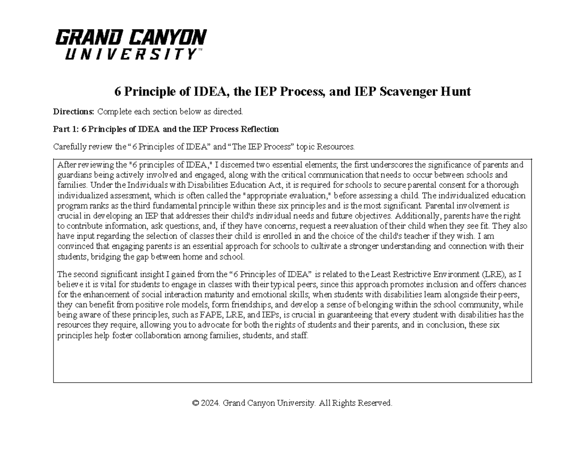 SPD-200 RS T1: 6 Principles of IDEA & IEP Process Reflection and ...