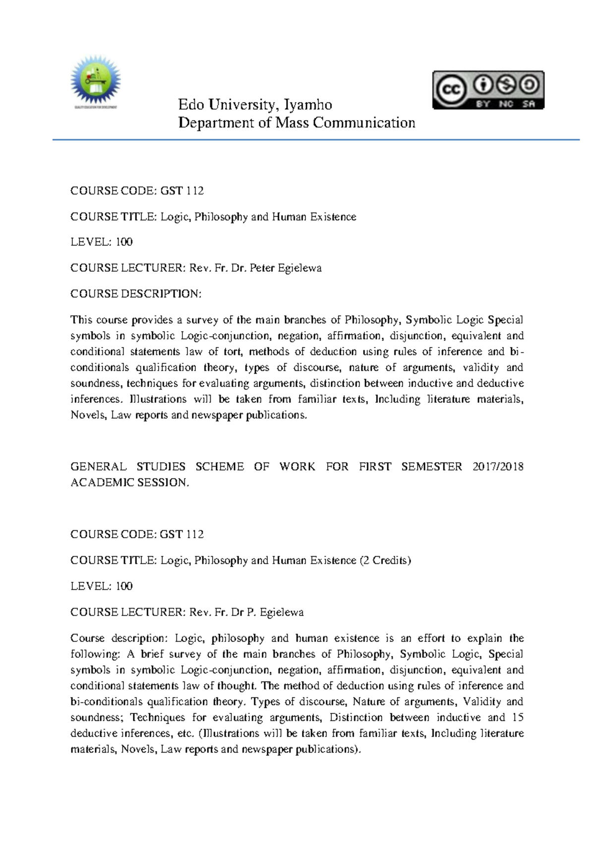 GST 112: Logic, Philosophy, and Human Existence - Course Overview - Studocu
