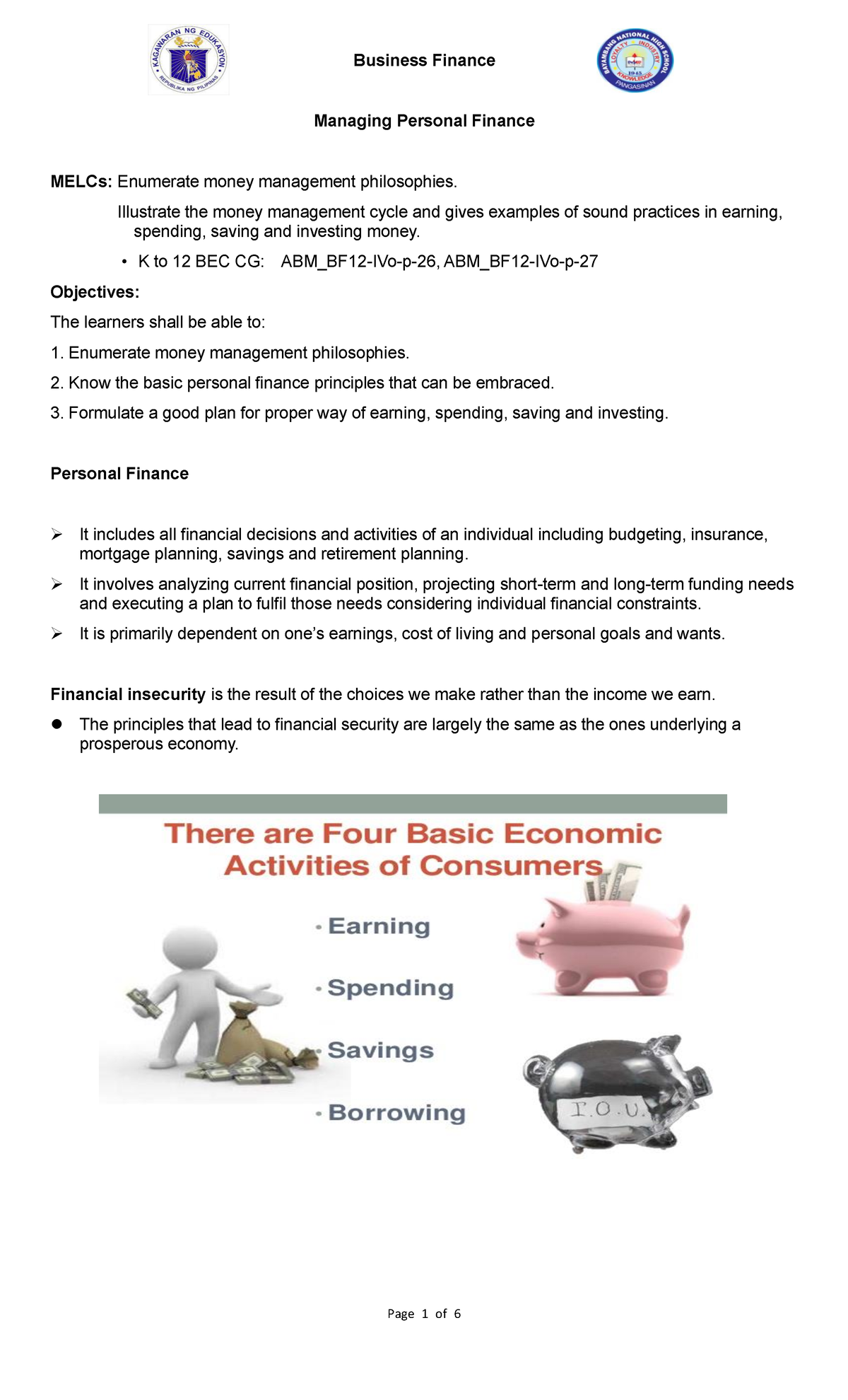 ABM_BF12 IVo: Week 5 Managing Personal Finance & Money Management - Studocu