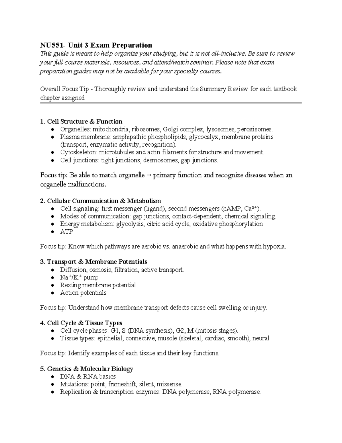 NU551 Unit 3 Exam Study Guide: Key Concepts and Focus Tips - Studocu