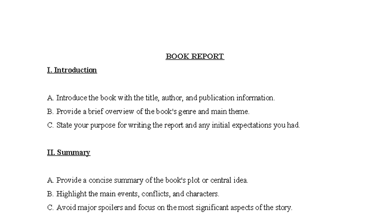 BOOK Report - Grades 9 AND 12 - BOOK REPORT I. Introduction A ...