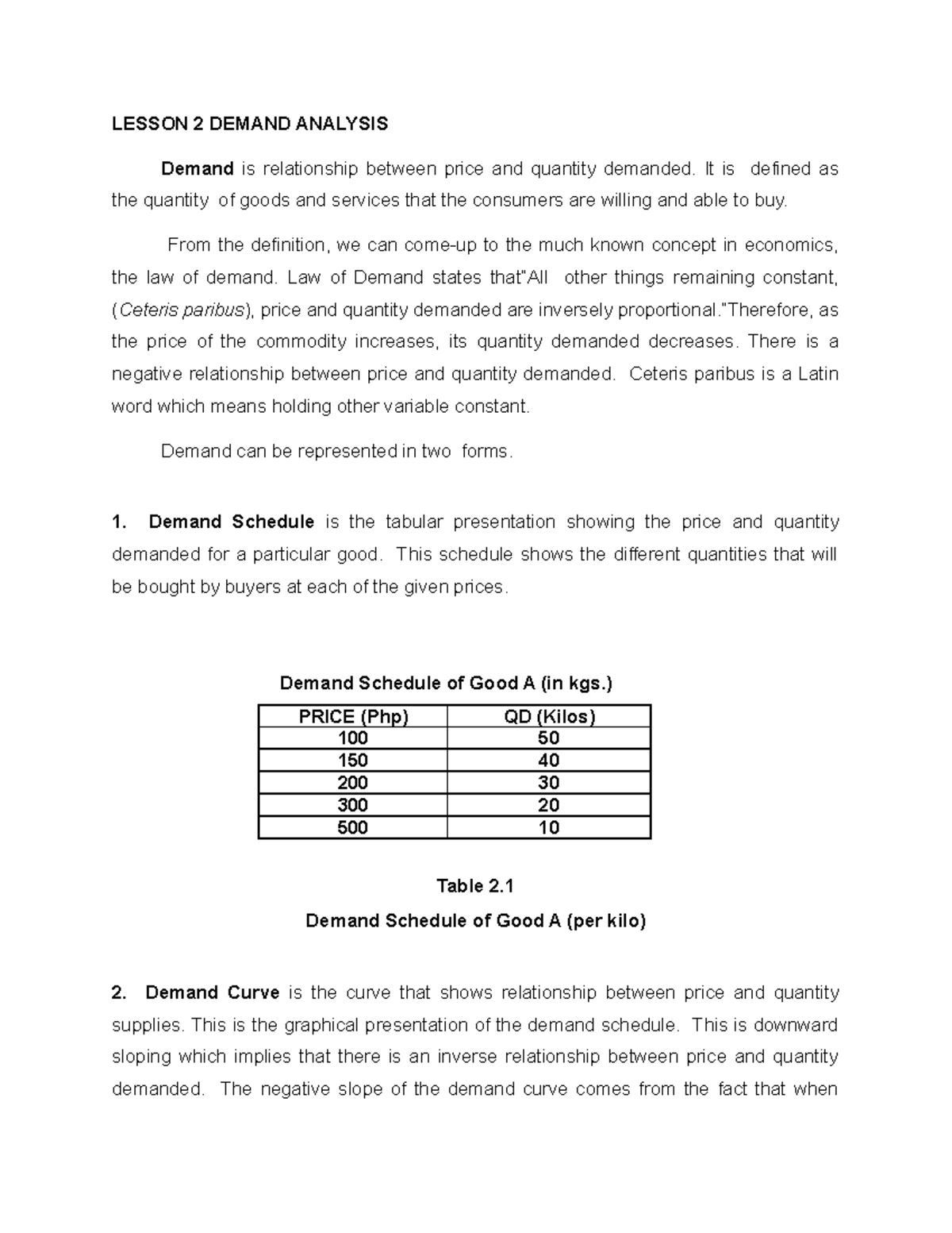 Lesson 2 Demand Analysis - Business Administration - Studocu