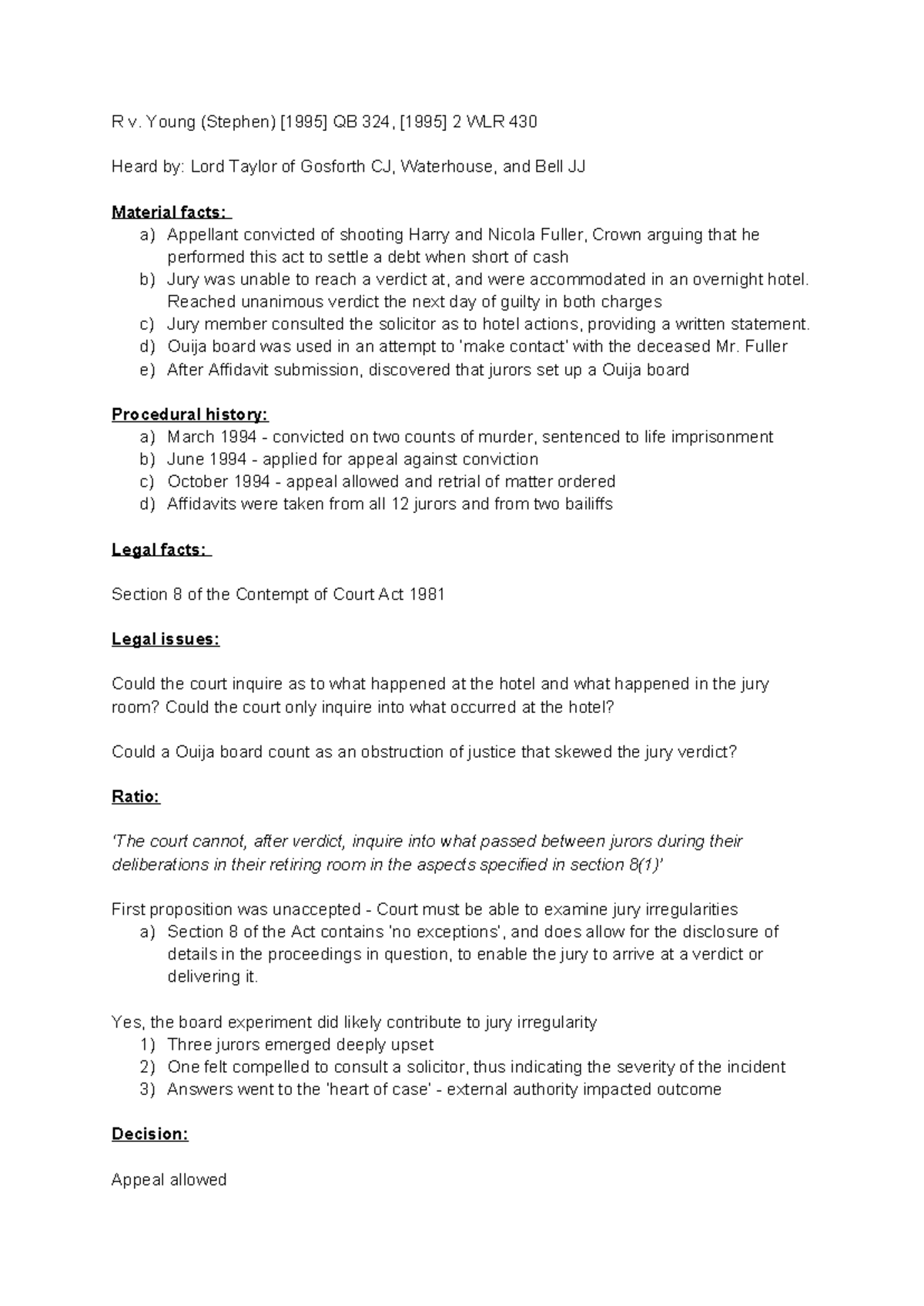 R v. Young (1995) Case Analysis: Jury Irregularities & Appeal Decision ...