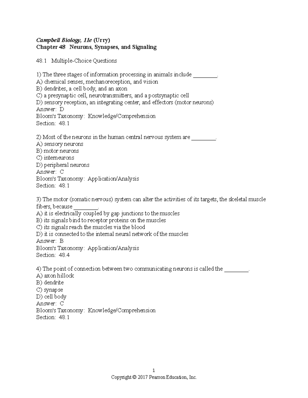 Chapter 48 Study Guide: Neurons, Synapses, and Signaling for Bio 111 ...